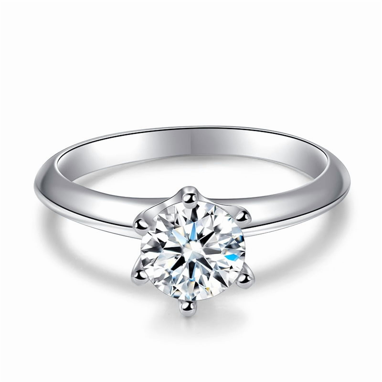 Whudwhu Classic Six-Prong Moissanite Ring Silver Emerald Wedding Ring ...