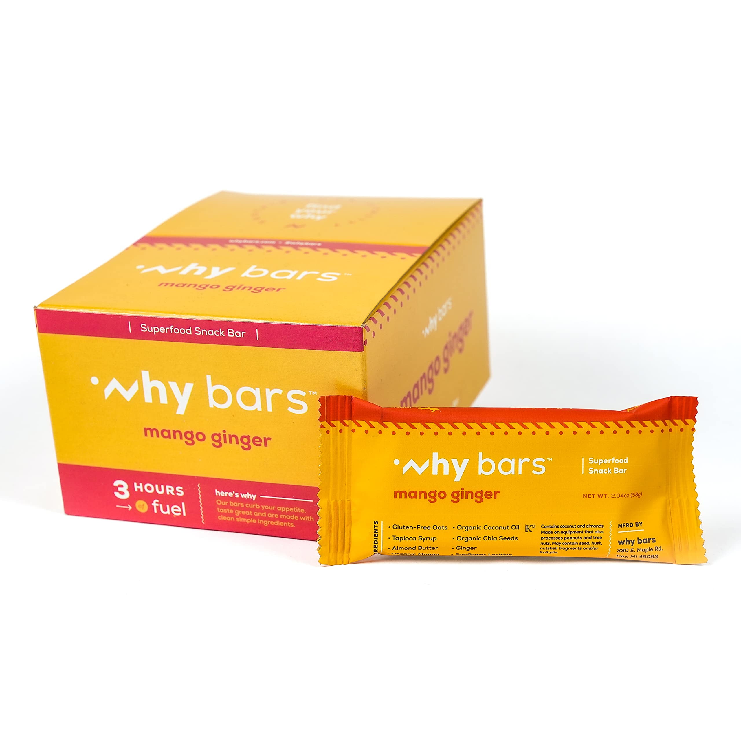 Why Bars, Protein Bars, YPF5 Mango Ginger, 2.04 Ounce Bars (Pack of 12 ...