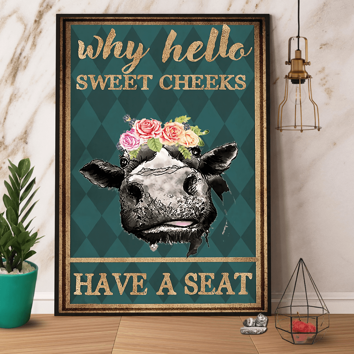 Why Hello Sweet Cheeks Have A Seat Cow Retro Paper Poster No Frame ...