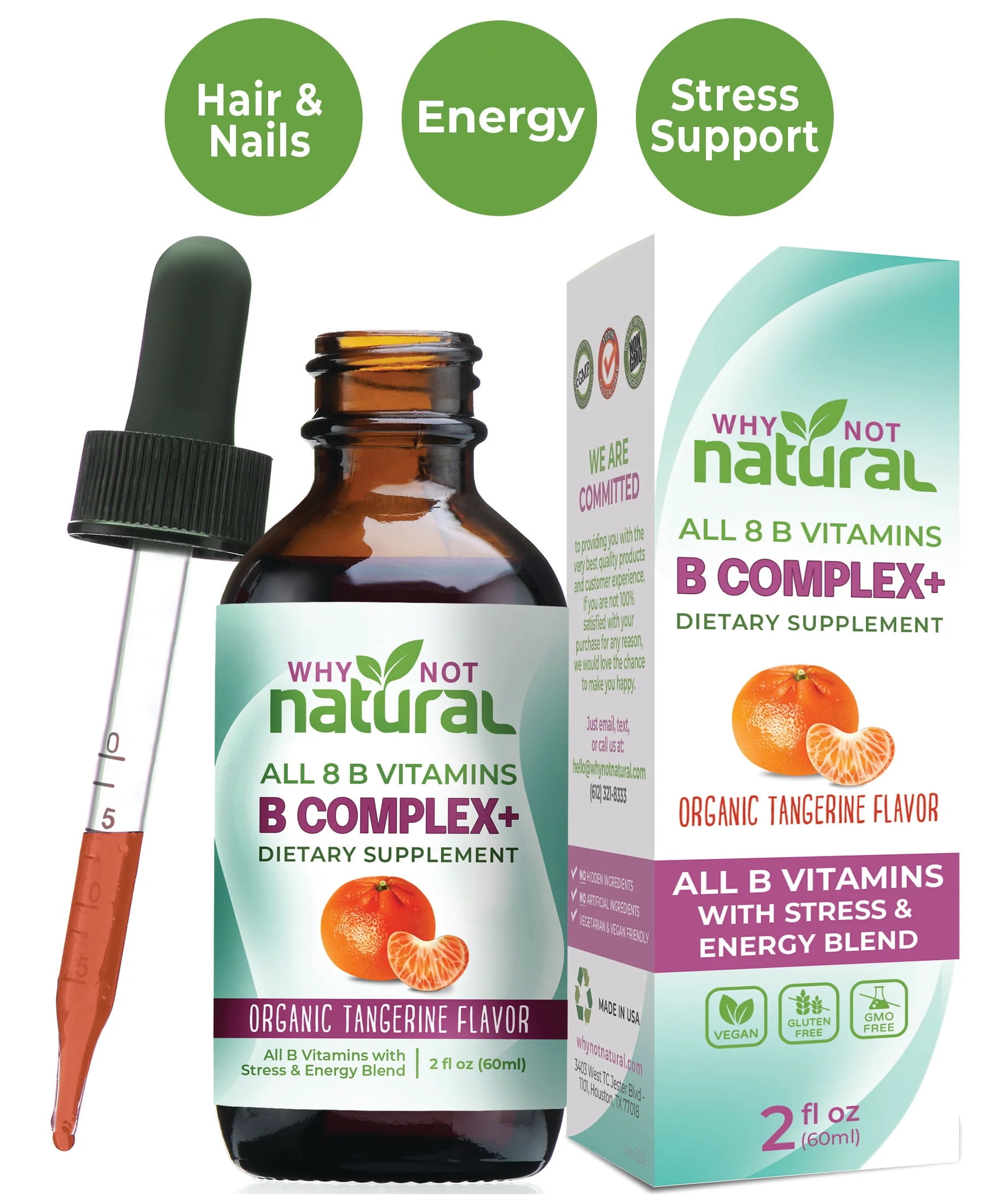 Why Not Natural B Complex Liquid: 8 B Vitamins + Stress & Energy Blend ...