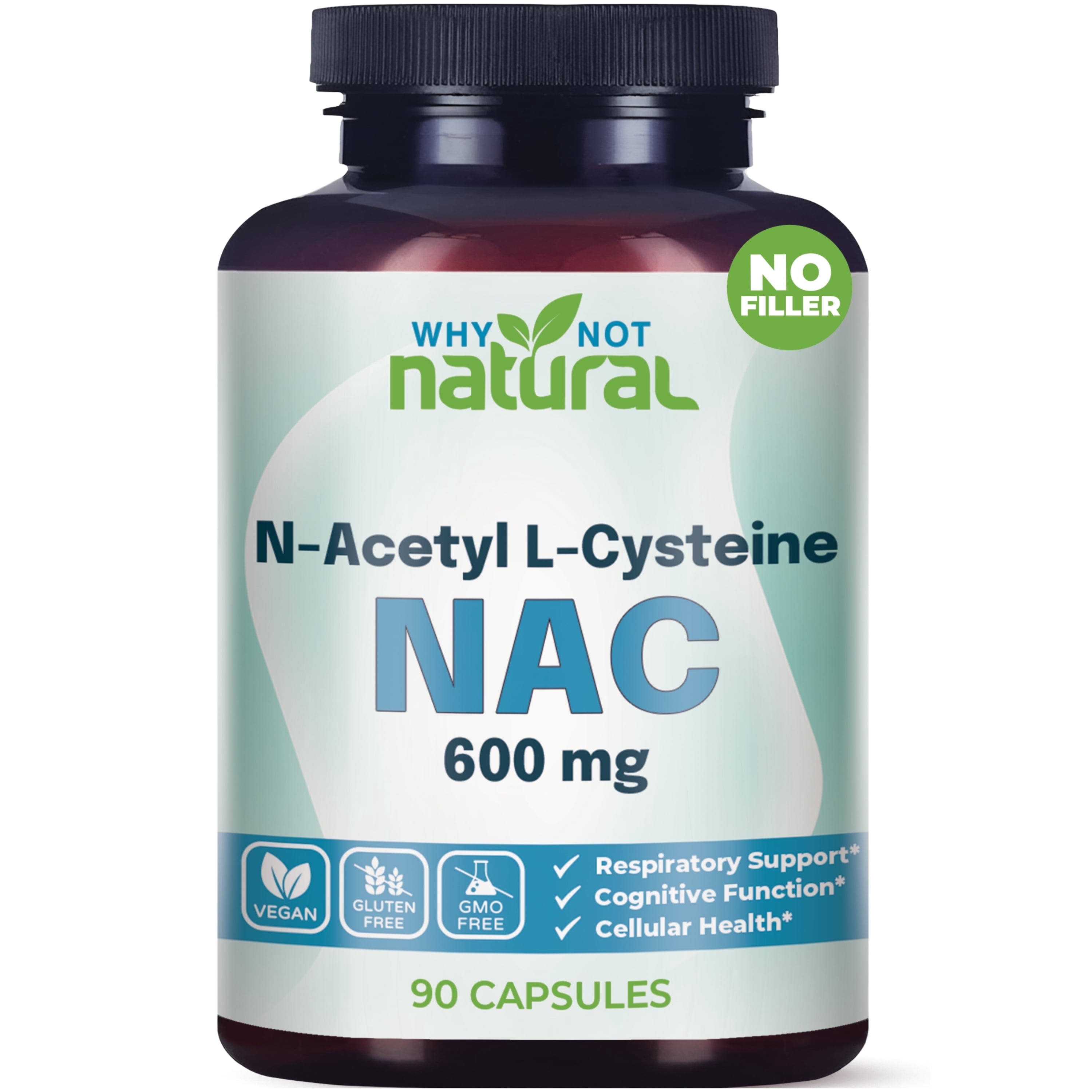 Why Not Natural NAC Supplement 600 mg, N-Acetyl Cysteine Capsules, Pure ...