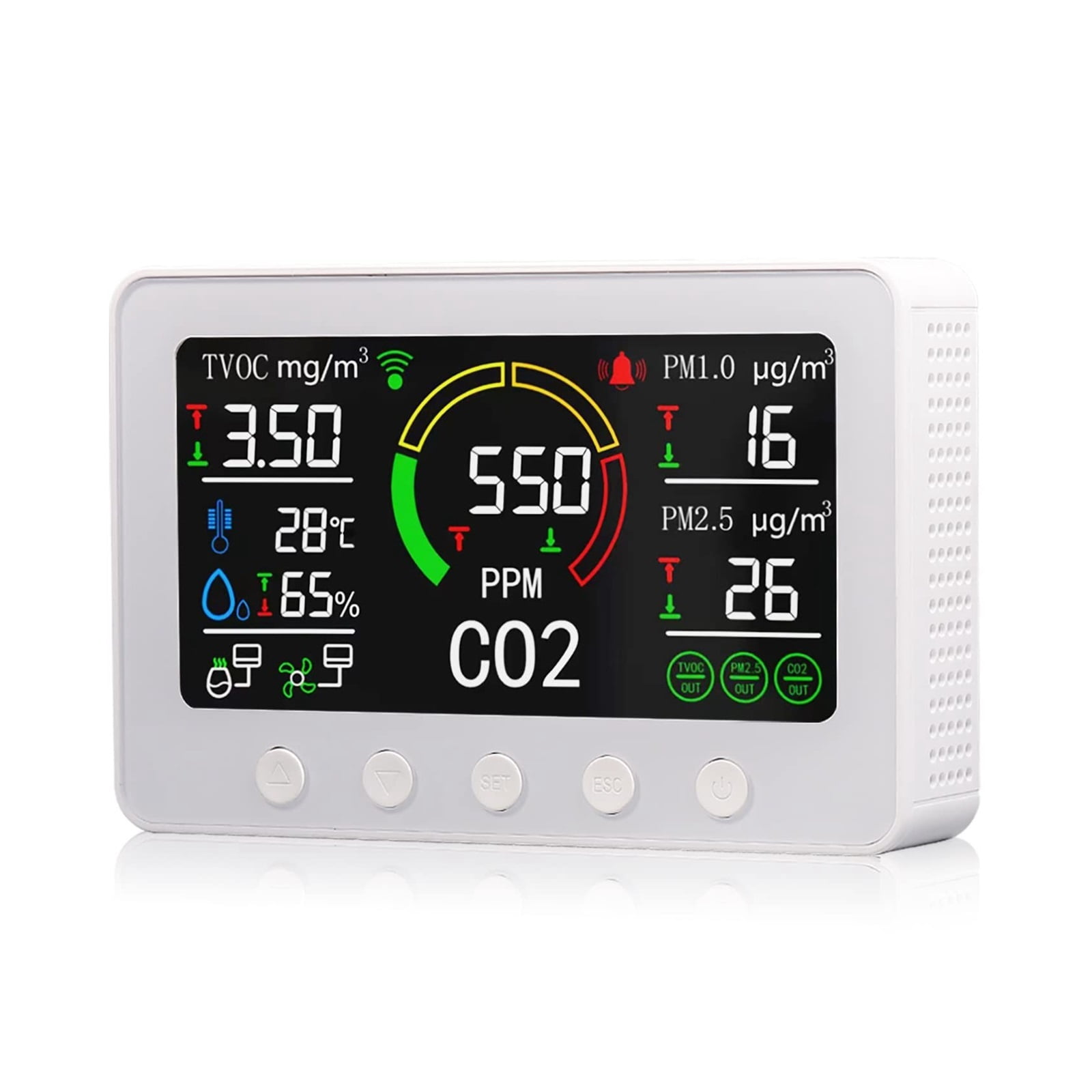 Wi-Fi Smart Air Quality Monitor NDIR CO2 Meter 6 In 1 Digital ...