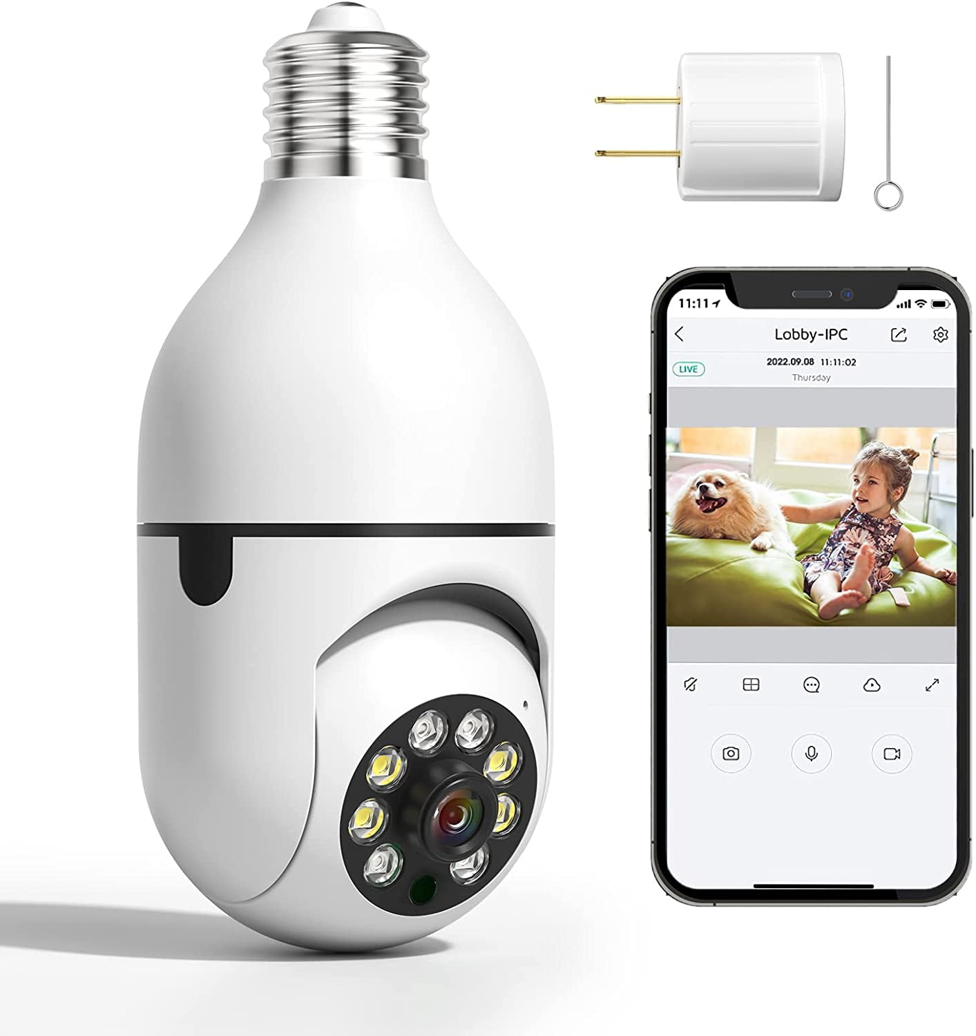 Wi-Fi Smart Light Bulb Camera, 1080P Security Cam, Motion Detection ...