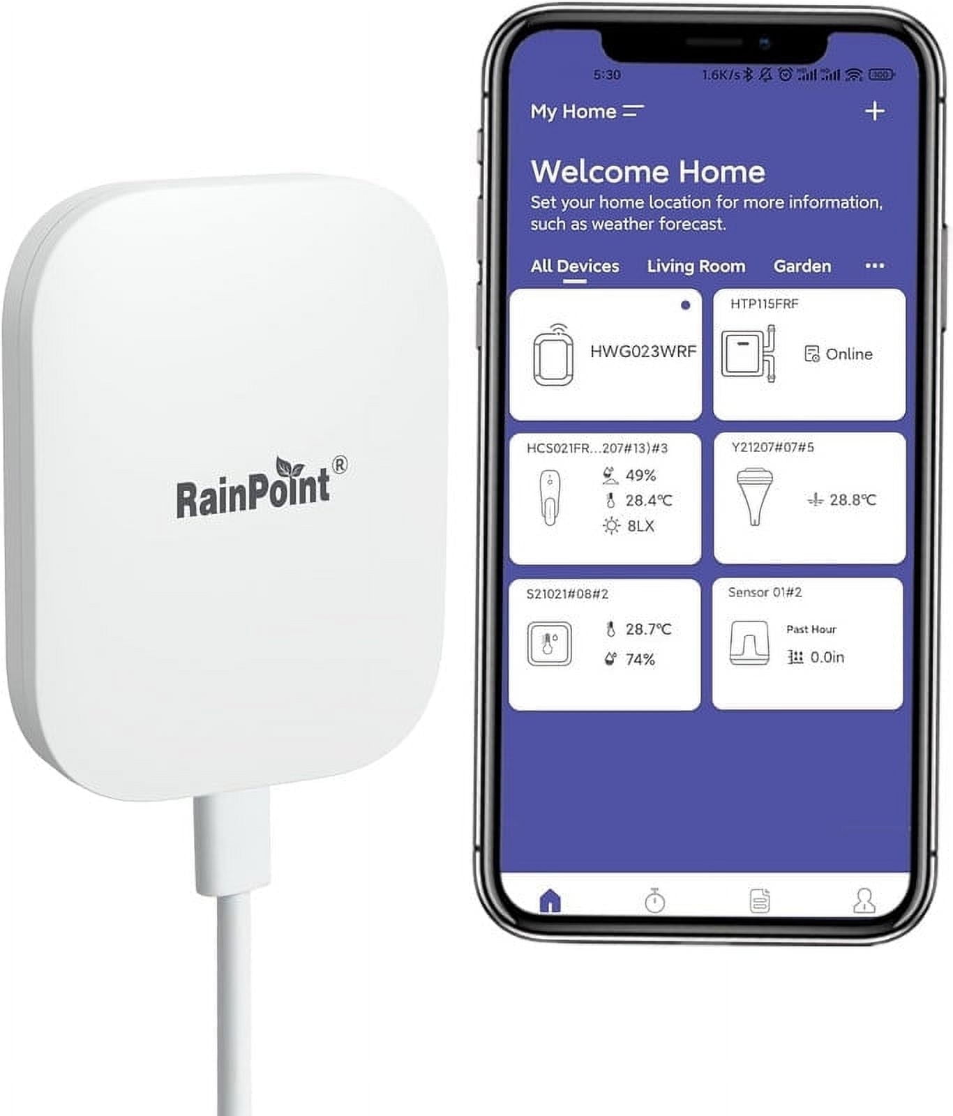 Wi-Fi Smart Gateway Hub, Compatible with RainPoint Soil Moisture Meter ...