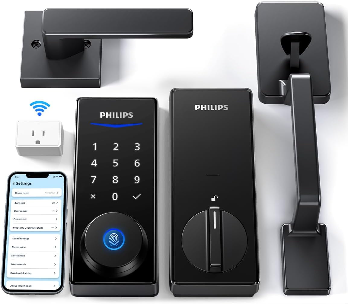 Wi-Fi Smart Lock with Handle, Keyless Entry Keypad Door Front Deadbolt ...
