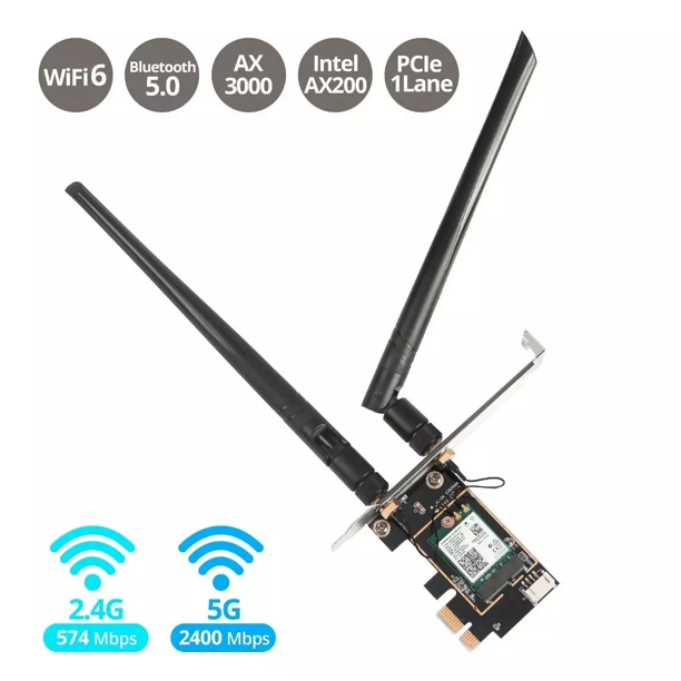 WiFi 6 PCI-E WiFi Card for Desktop PC AX3000 Intel AX200 Bluetooth 5.2 ...