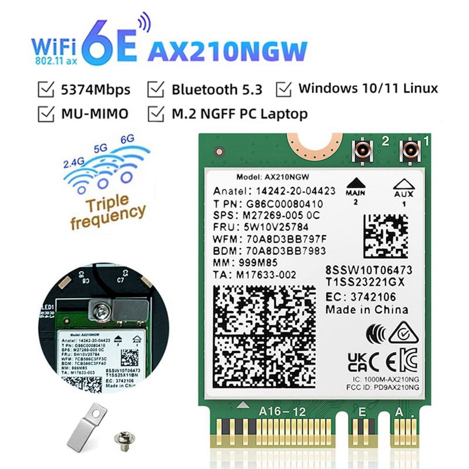 WiFi 6E AX210 Bluetooth 5..2 Wireless Network Card 5374Mbps 2.4Ghz 5Ghz 6Ghz 802.11ax Wifi ...