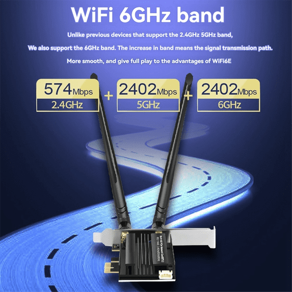 WiFi 6E PCIe Wireless Network Card 5374Mbps Bluetooth 5.2 Tri-Band 2.4G/5G/6Ghz Adapter for ...