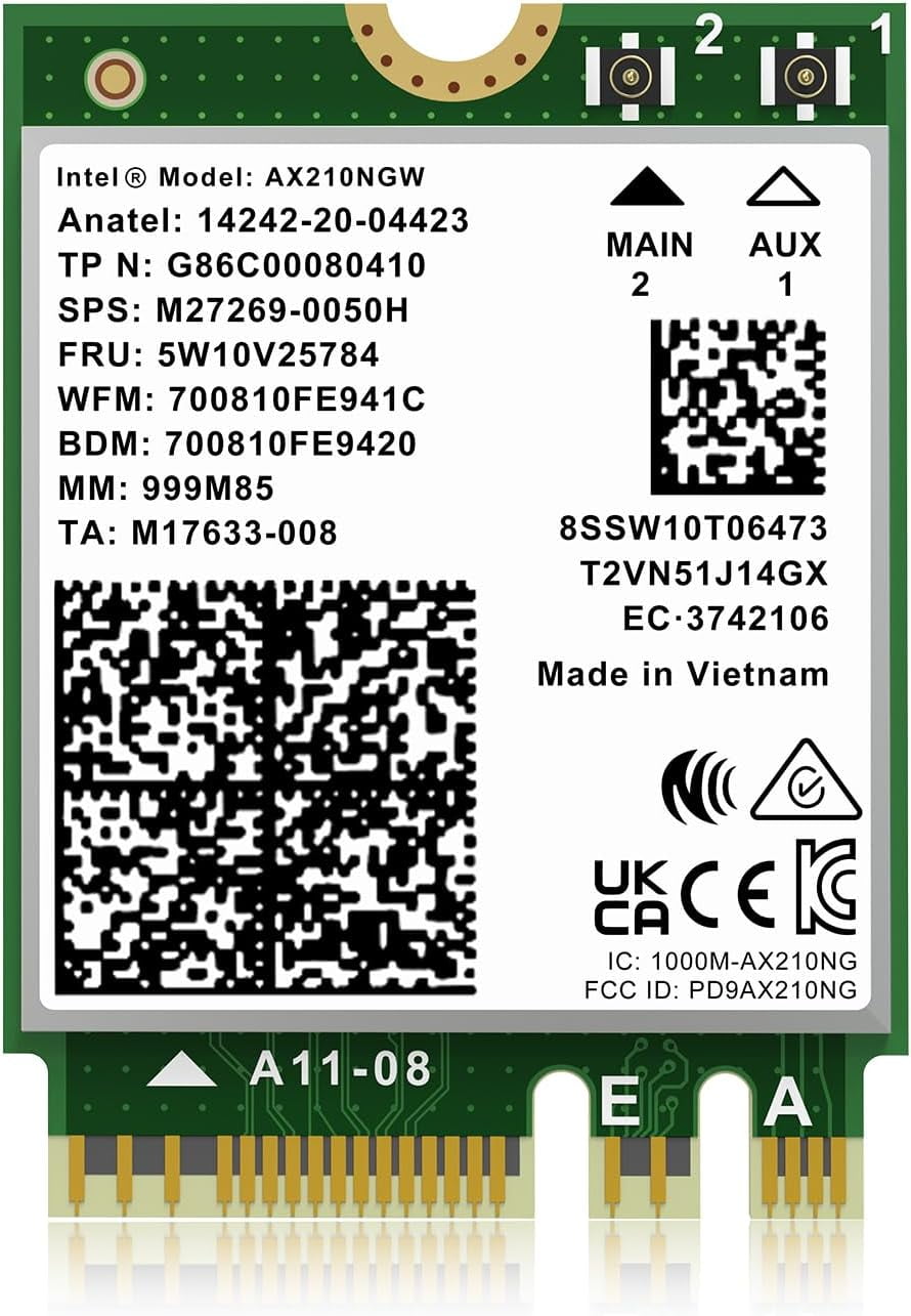 WiFi 6E Wireless Card AX210NGW, Bluetooth 5.3 Tri-Band 5400Mbps M.2 ...