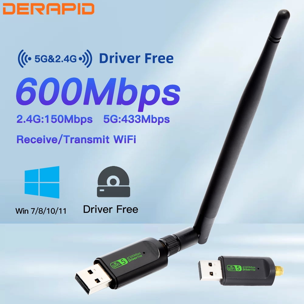 WiFi Adapter AC650 USB Network Card Dual Band Wi-Fi Dongle High Gain ...