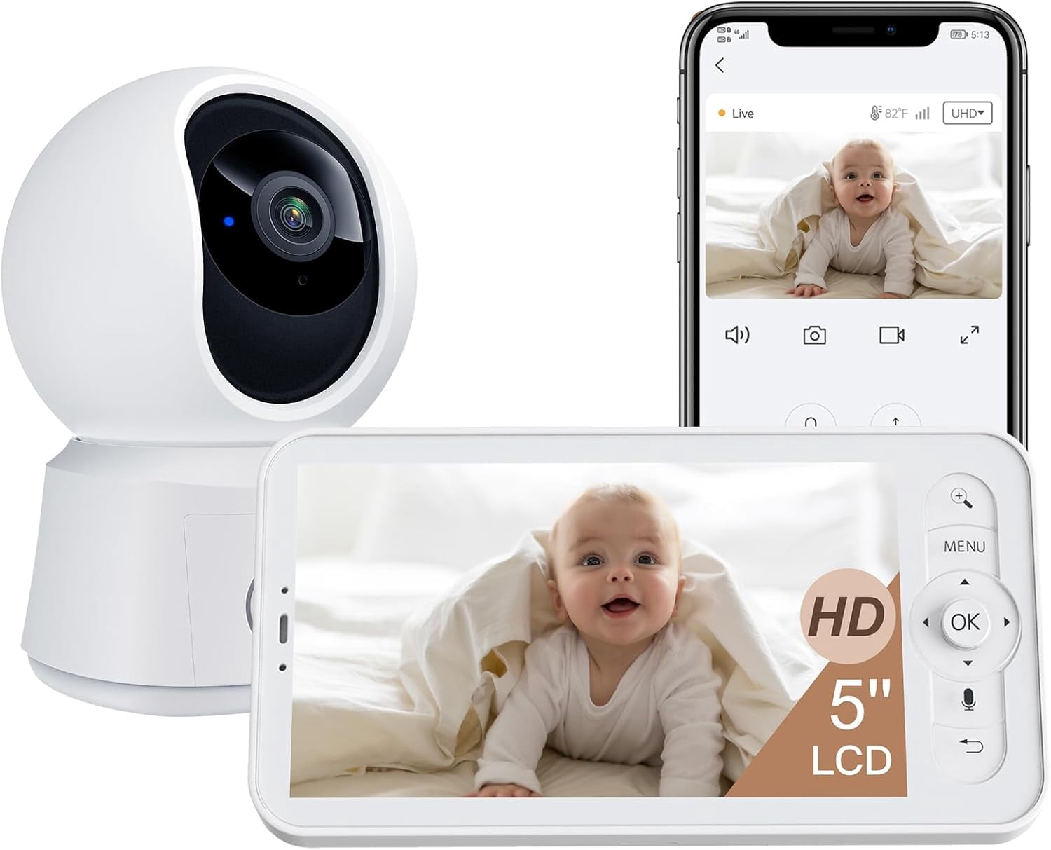 WiFi Baby Camera Monitor B2 Kit 2026 Upgraded, 5-inch Wireless Display ...