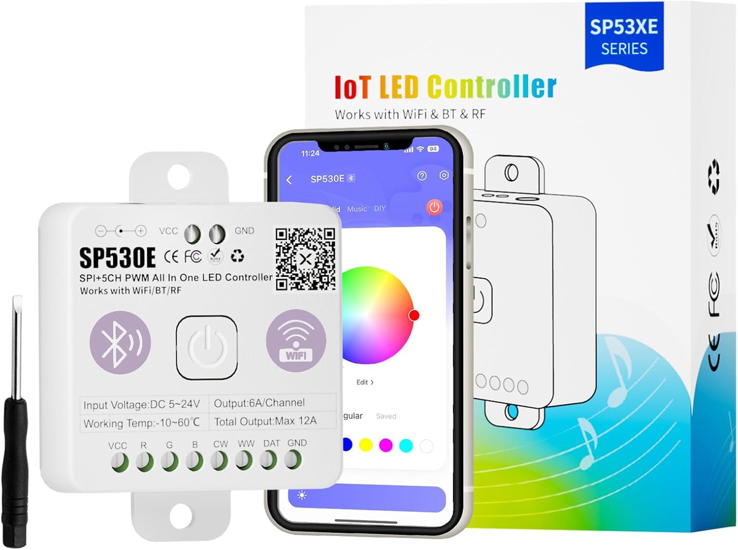 WiFi+Bluetooth Music LED Smart Controller SP530E,12-in-1 PWM+SPI LED ...
