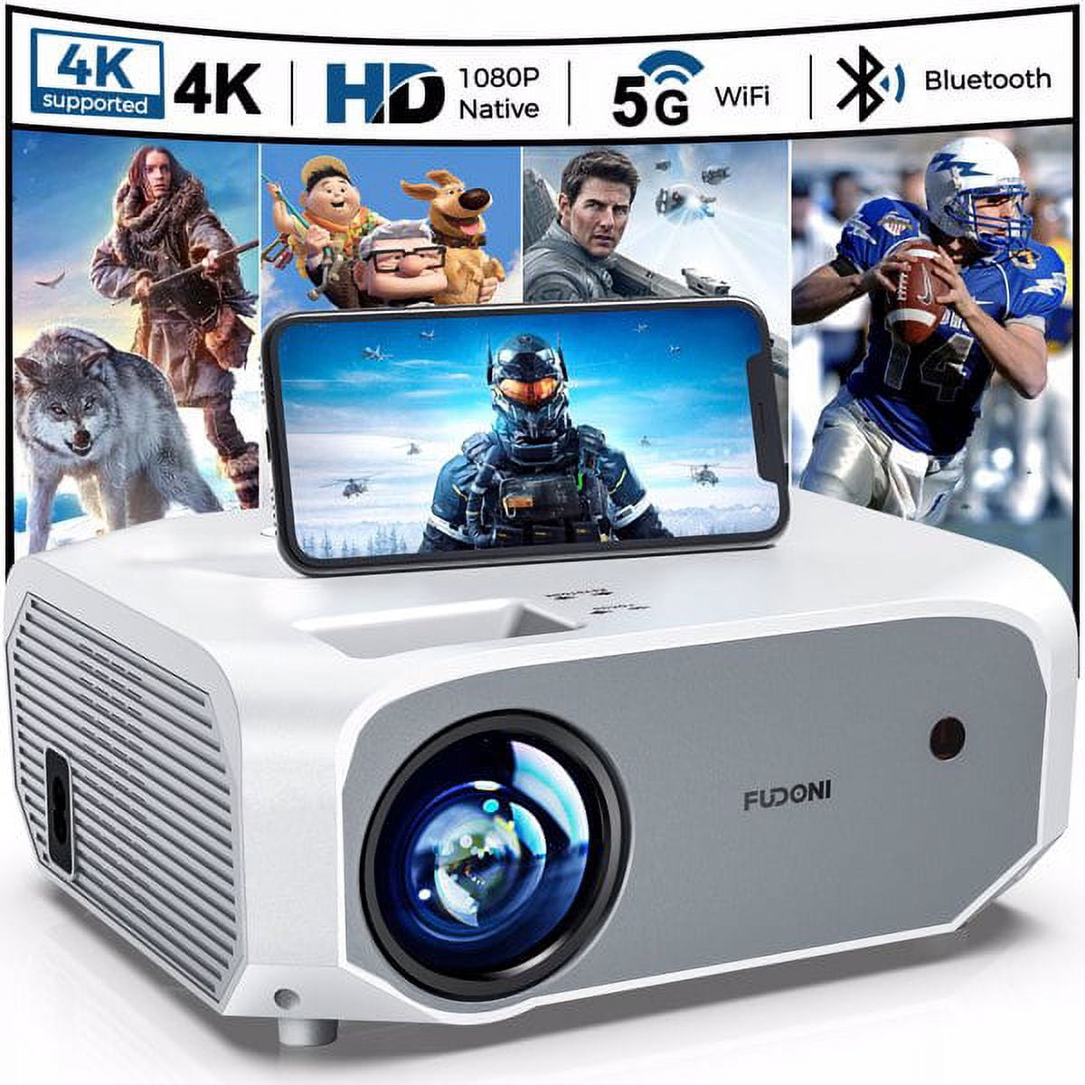 WiFi Bluetooth Projector, Full HD 1080P, 10000L, Wireless Screen ...