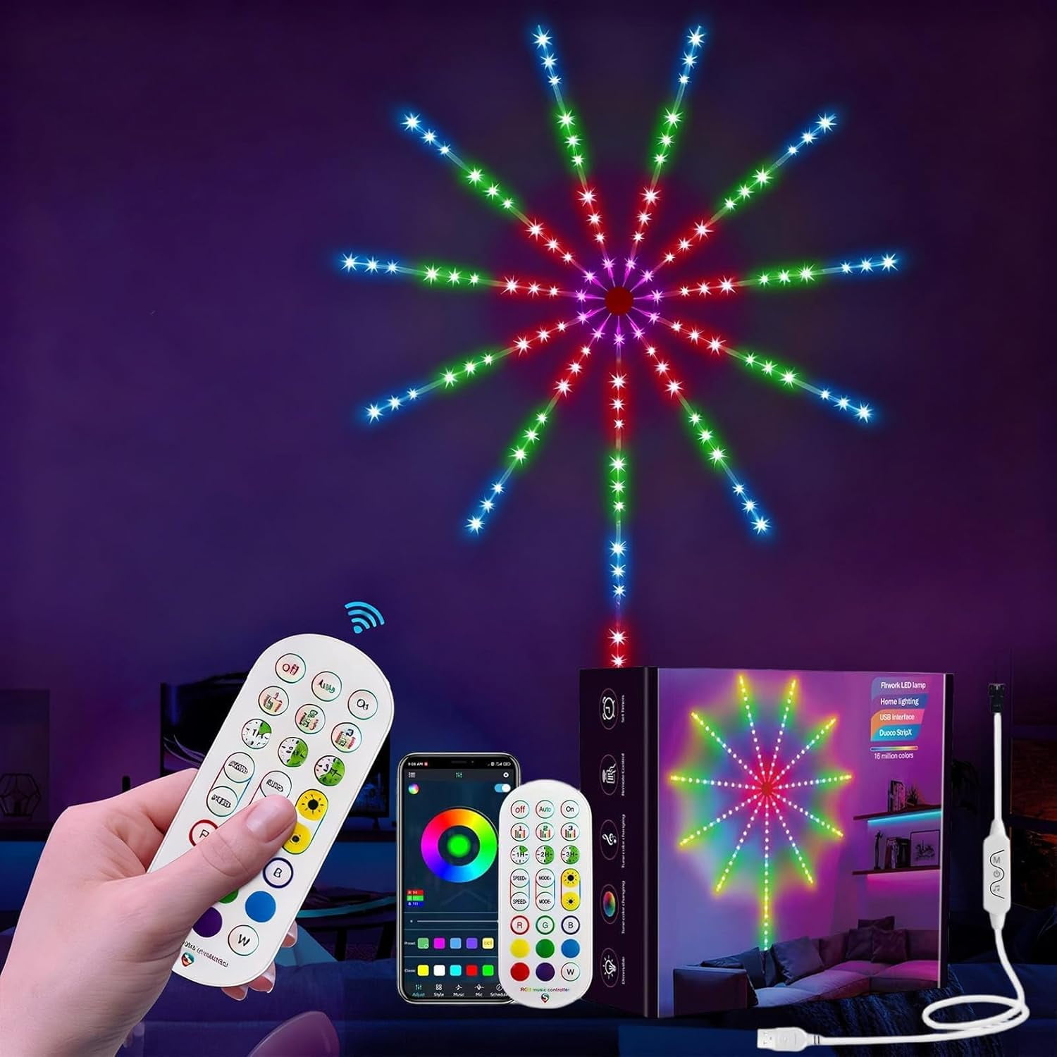 WiFi Bluetooth Smart Fireworks LED Light, Dreamy Color LED Fireworks ...
