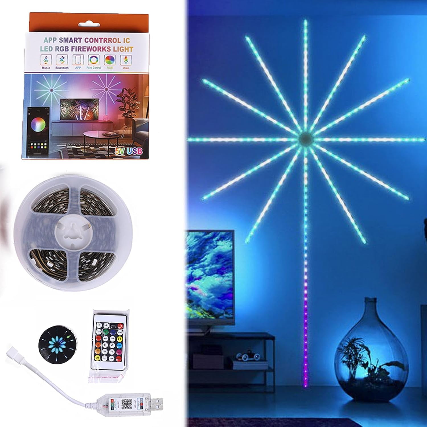 WiFi Bluetooth Smart Fireworks LED Light, Led Fireworks Lights Outdoor ...