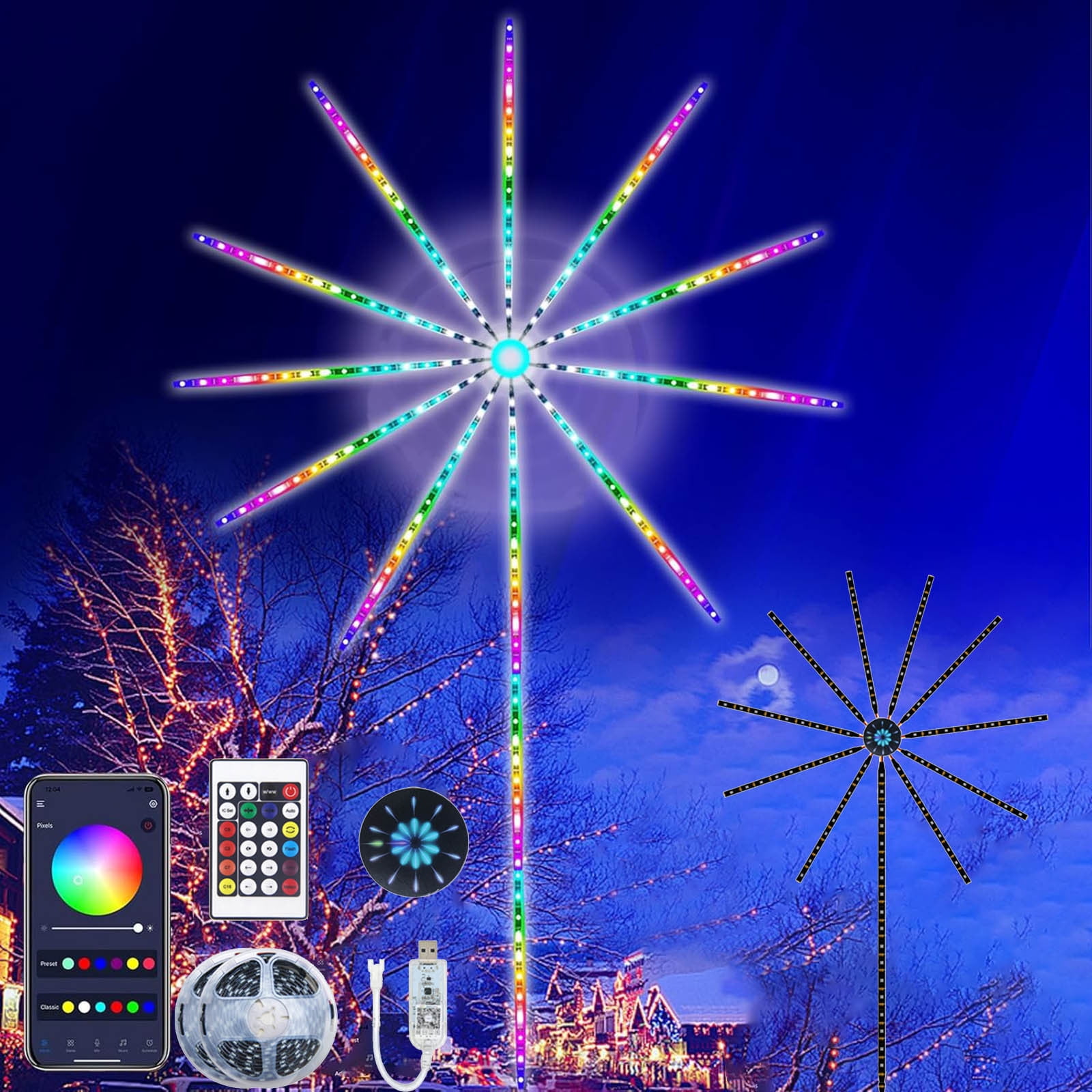 WiFi Bluetooth Smart Fireworks LED Light Outdoor, LED Fireworks Sparkler Lights Outdoor Tall ...