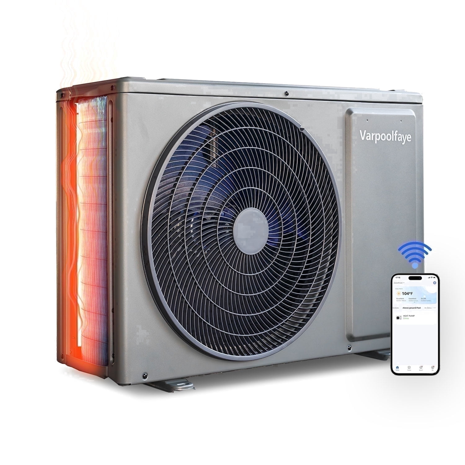 Varpoolfaye Smart Pool Heat Pump, 27000 BTU, WiFi Control, 120V, for ...