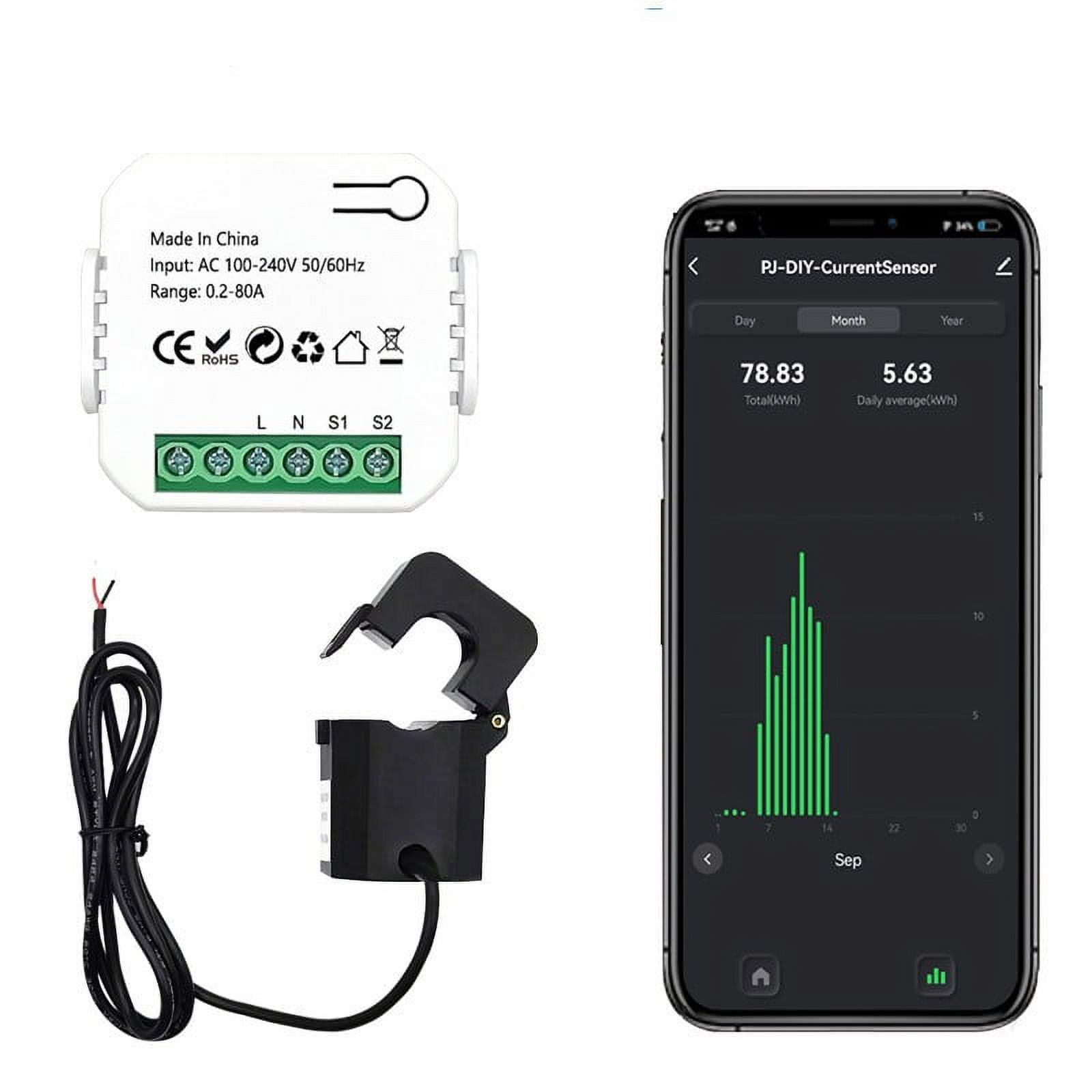 WiFi Digital Energy Meter 80A With Current Transformer Sensor Clamp App ...