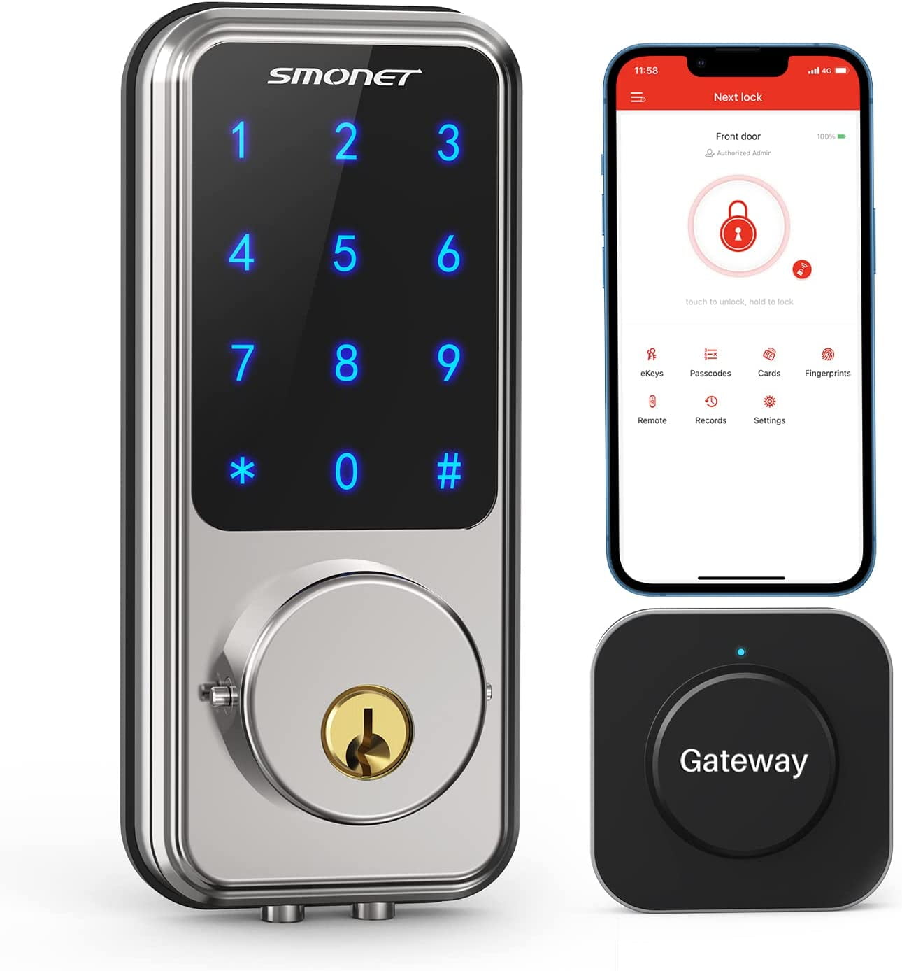 WiFi Door Lock, SMONET Electronic Keypad Door Lock with Gateway ...