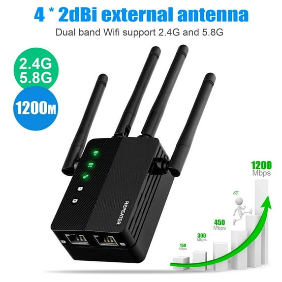 WiFi Extender 1200Mbps Dual Band Signal Booster (2.4/5.8GHz) - 4 High ...