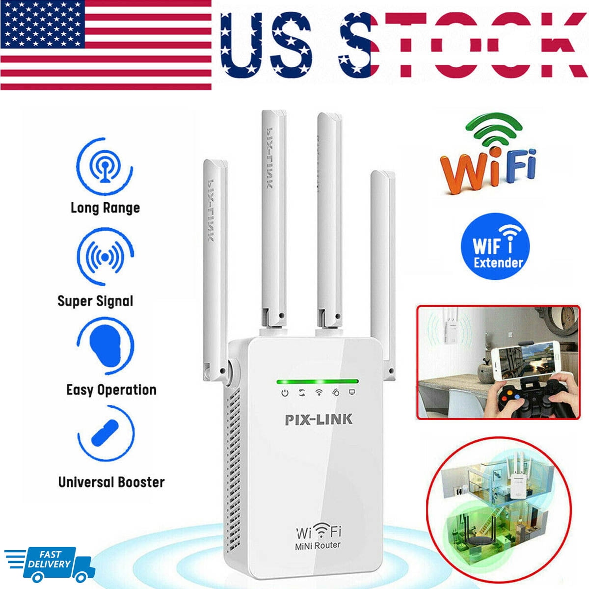 WiFi Extender Booster Repeater for Home & Outdoor Wireless Strong ...