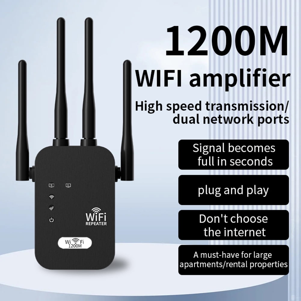 WiFi Extender Signal Booster 1200M Dual Band (2.4G+5G) with 4 High-Gain ...