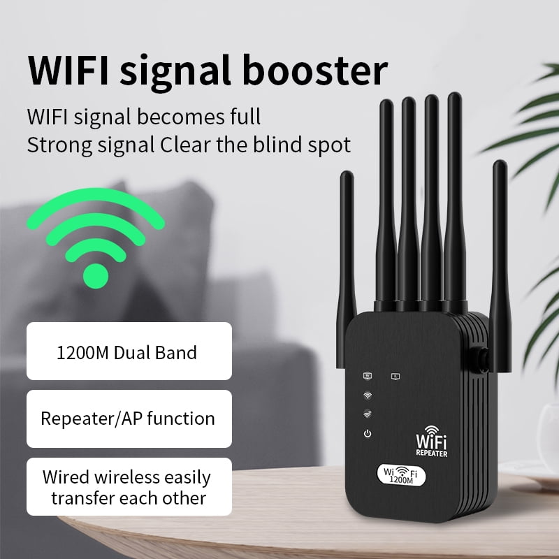 WiFi Extender Signal Booster 1200M Dual Band (2.4G+5G) with 6 High-Gain ...