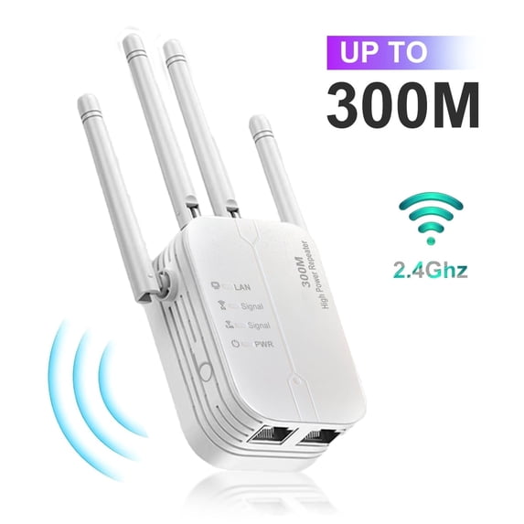 WiFi Extender Signal Booster Repeater, 300Mbps(6000Sq.Ft), 2.4GHz Only ...