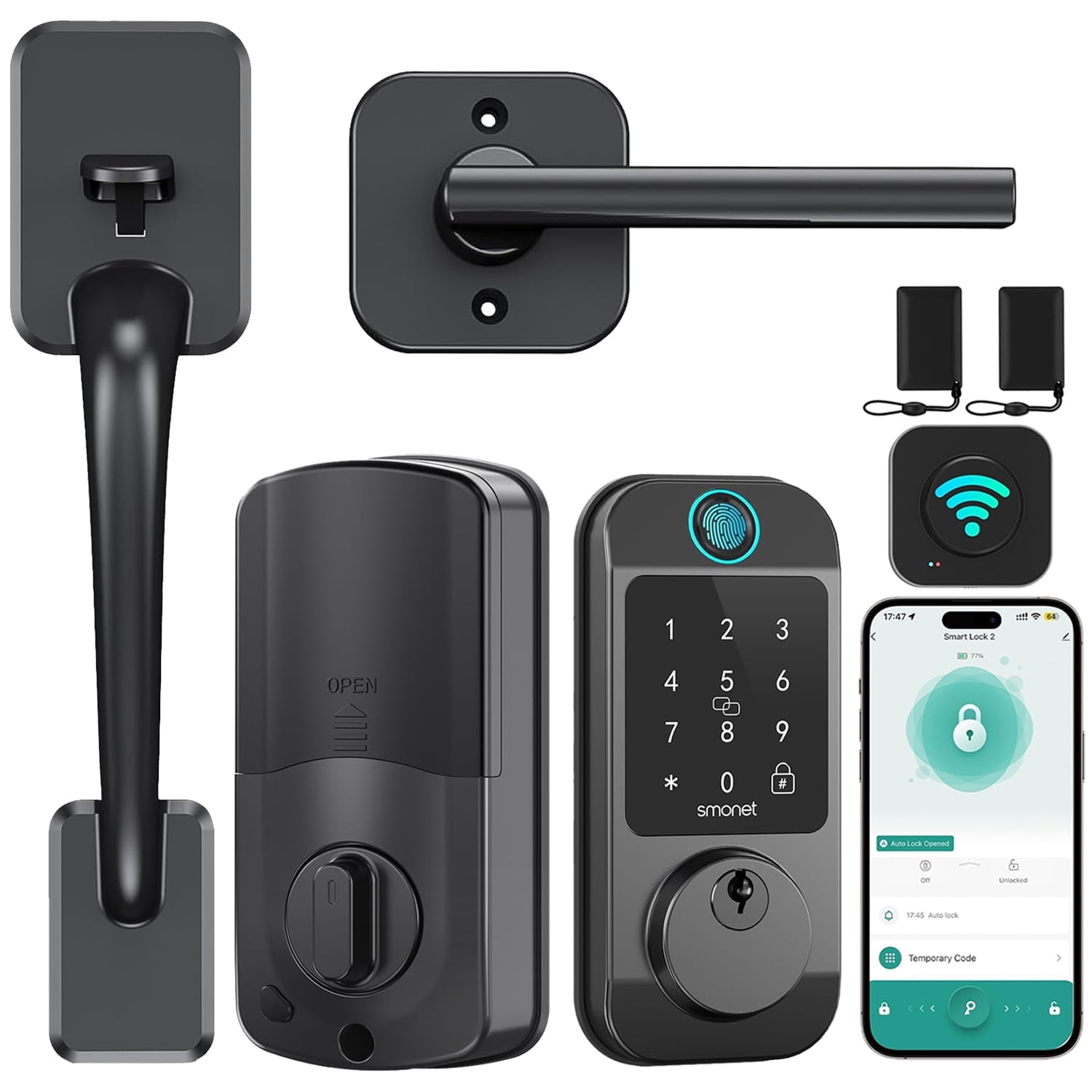 SMONET WiFi Front Door Lock Set - Fingerprint Keyless Entry Smart Locks ...