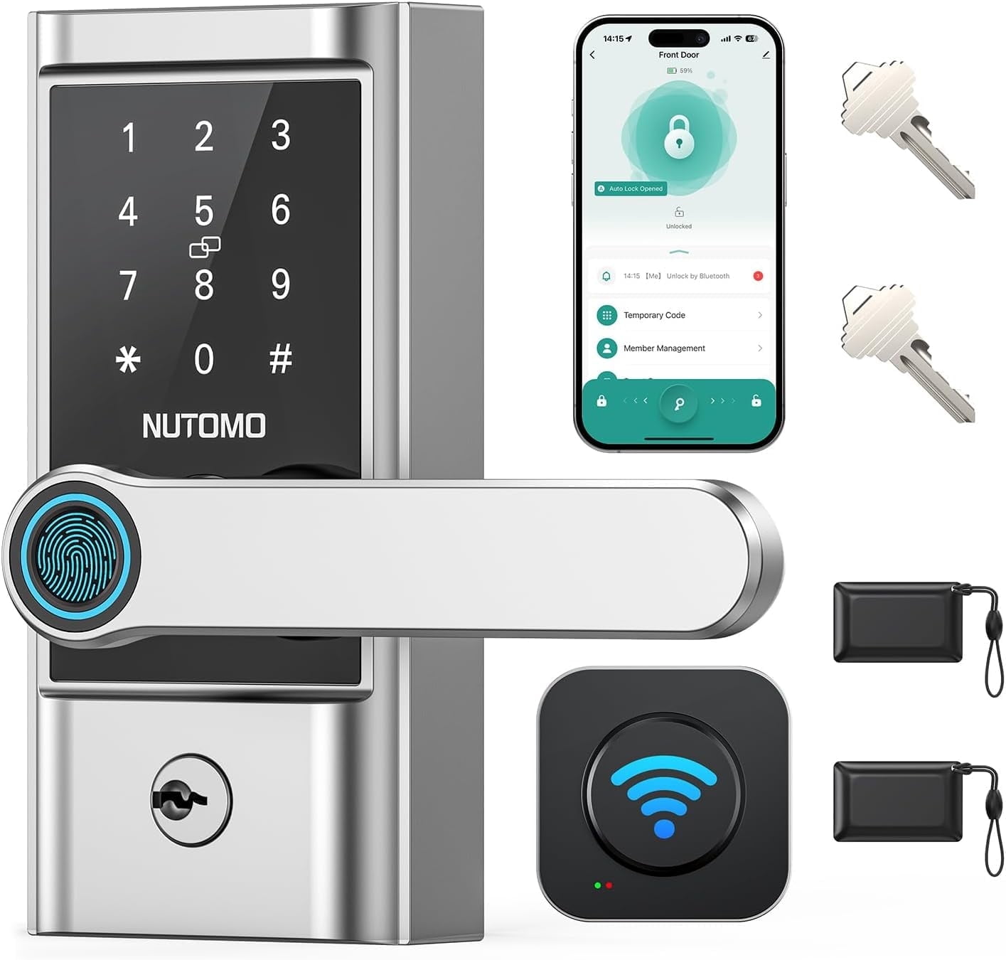 WiFi Keyless Entry Door Lock Handle Set : Silver Smart Front Door Lock ...