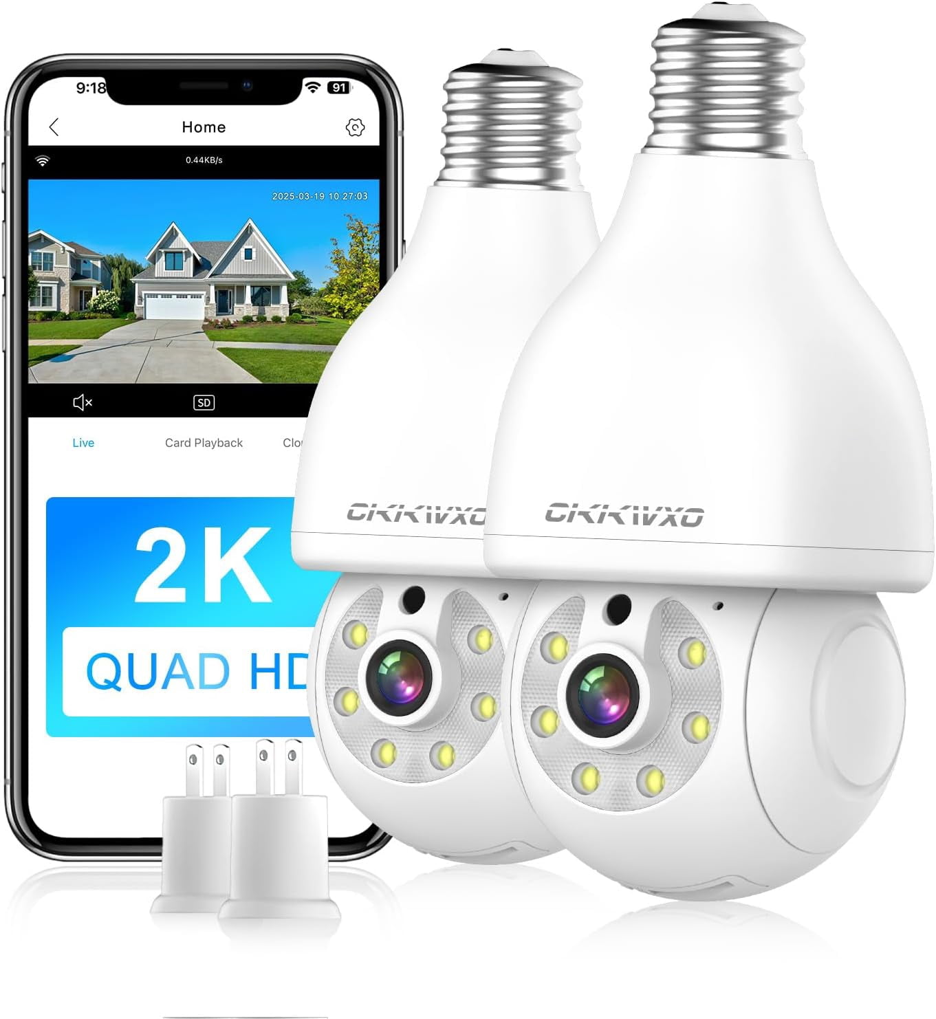 WiFi Light Bulb Security Camera,2K Wireless Light Bulb Camera, E27 ...