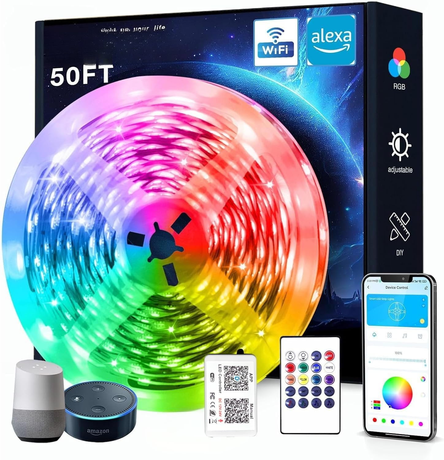 WiFi Lights, 50 FT Strip Lights Compatible with Alexa and Assistant ...