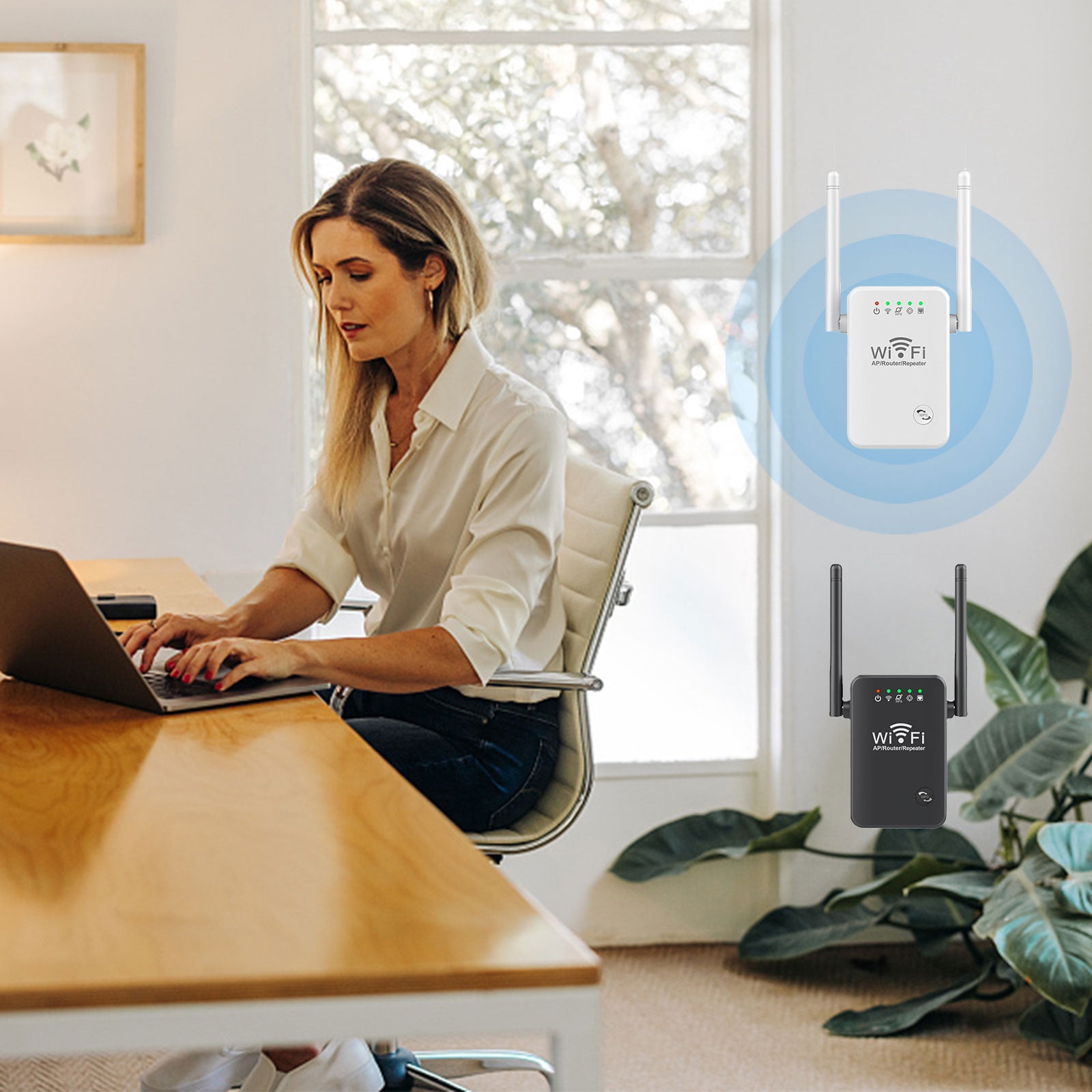 WiFi Range Extender, 300M 2.4G Signal Booster, Dual Ethernet Port, Home Office Network Extender ...