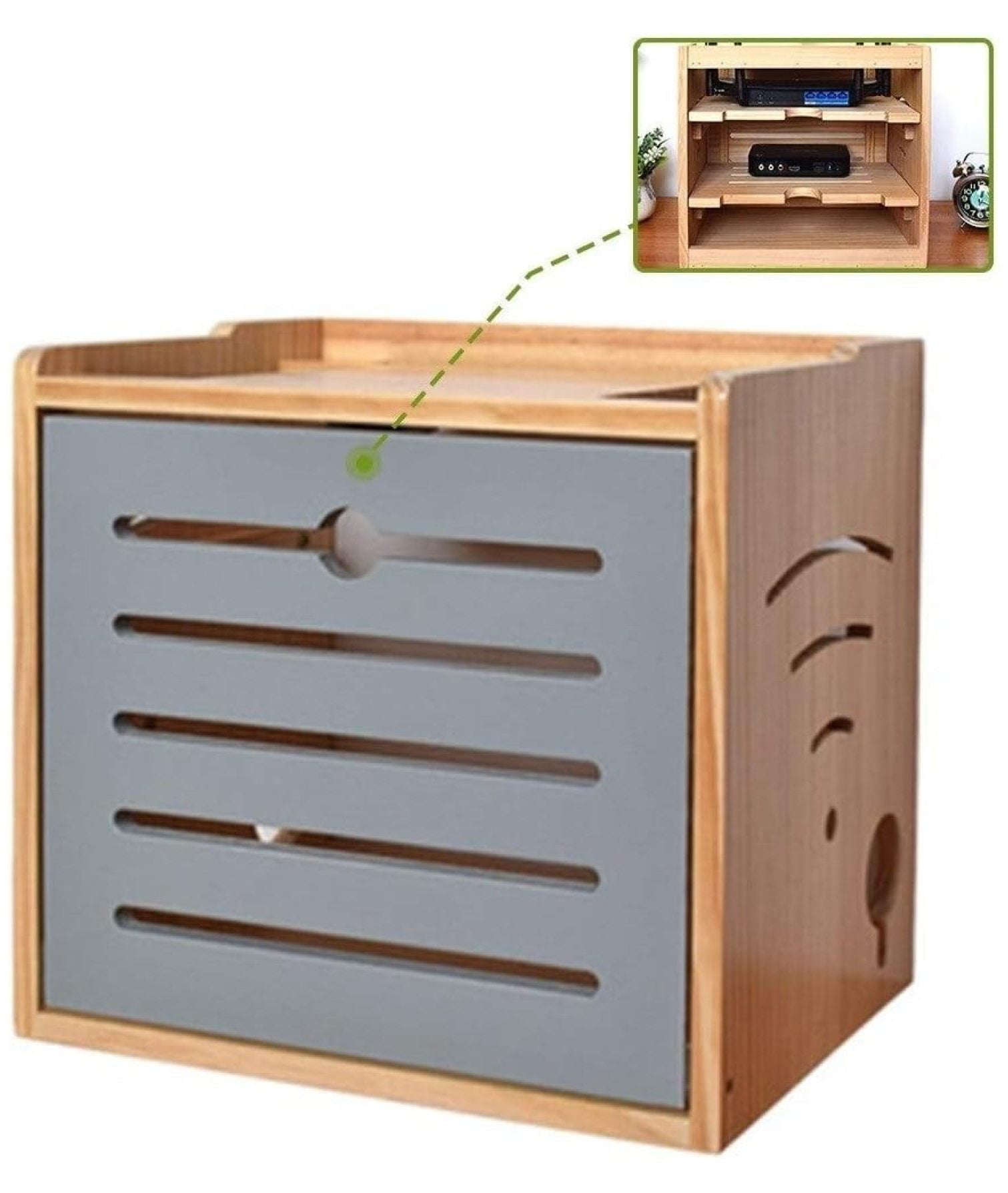 WiFi Router Storage Box Wall Shelf Solid Wood Power Supply Light Cat ...