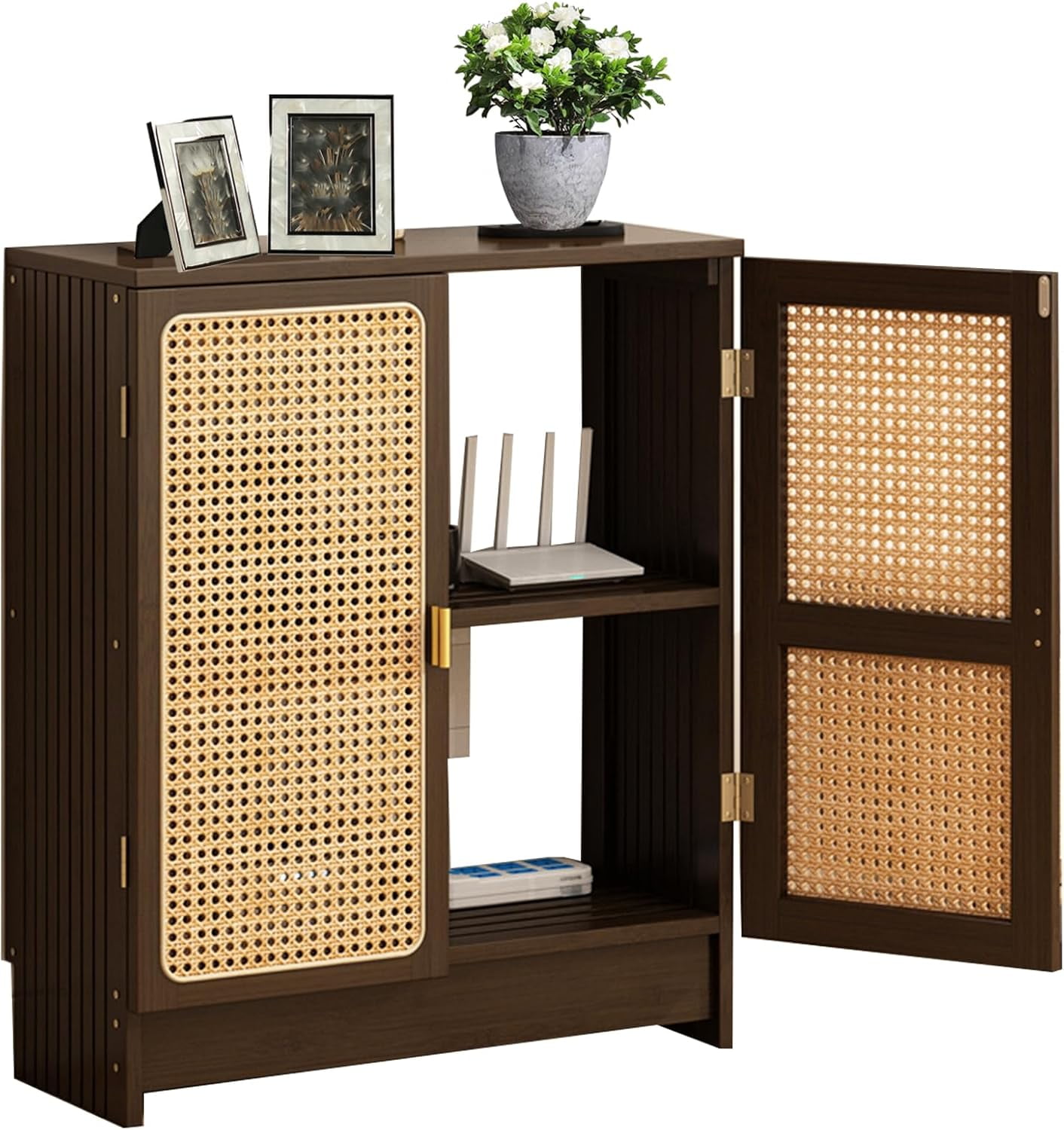 WiFi Router Storage Cabinet, Bamboo Router Cabinet with Adjustable ...