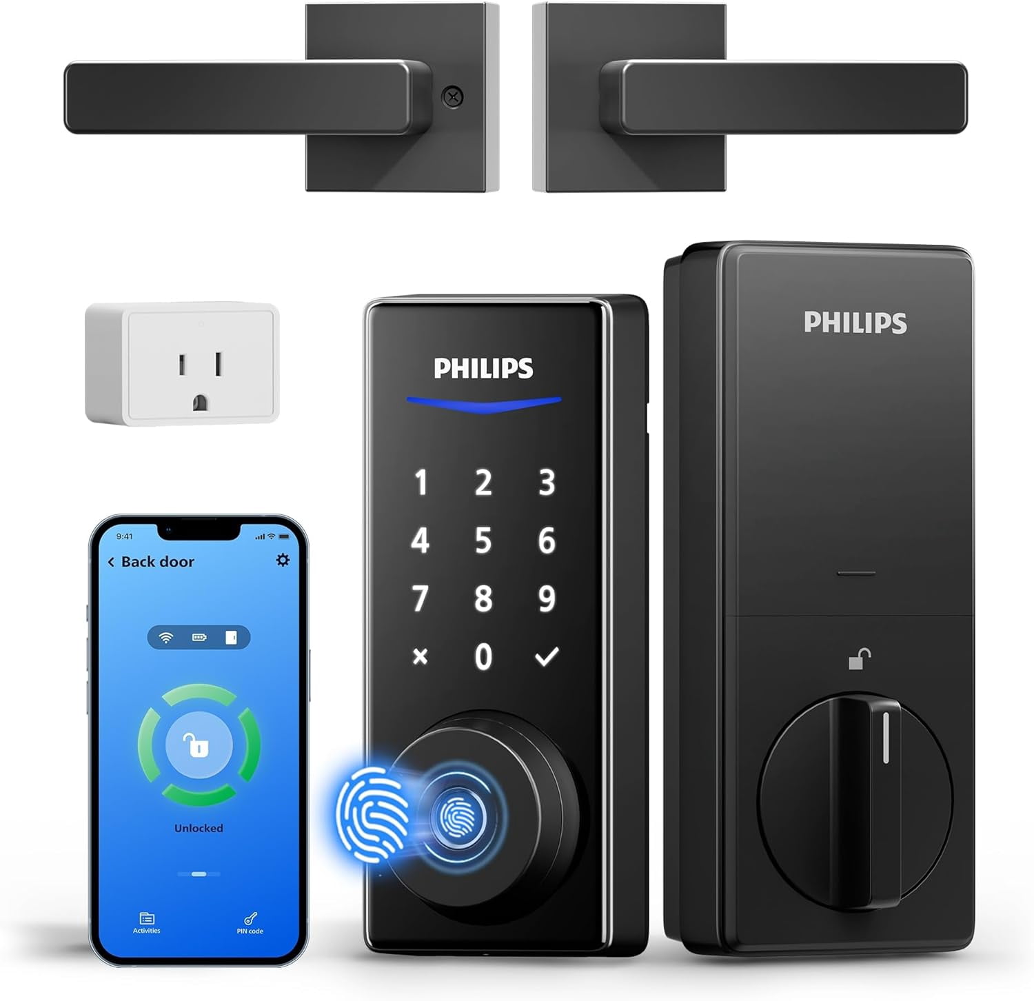 WiFi Smart Lock with Handle, Fingerprint Keyless Entry Door Bridge ...