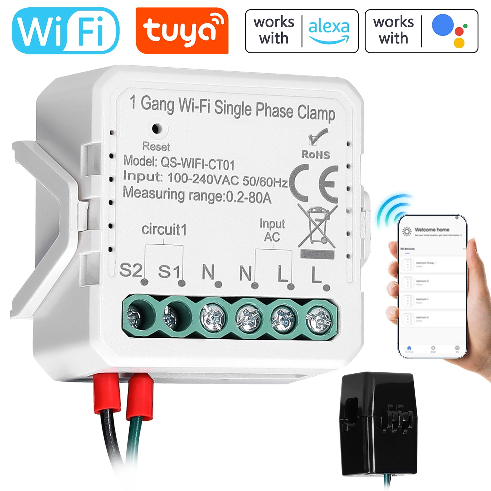 WiFi Solar PV Energy Meter - 2 Gang 80A Single Phase Clamp ...