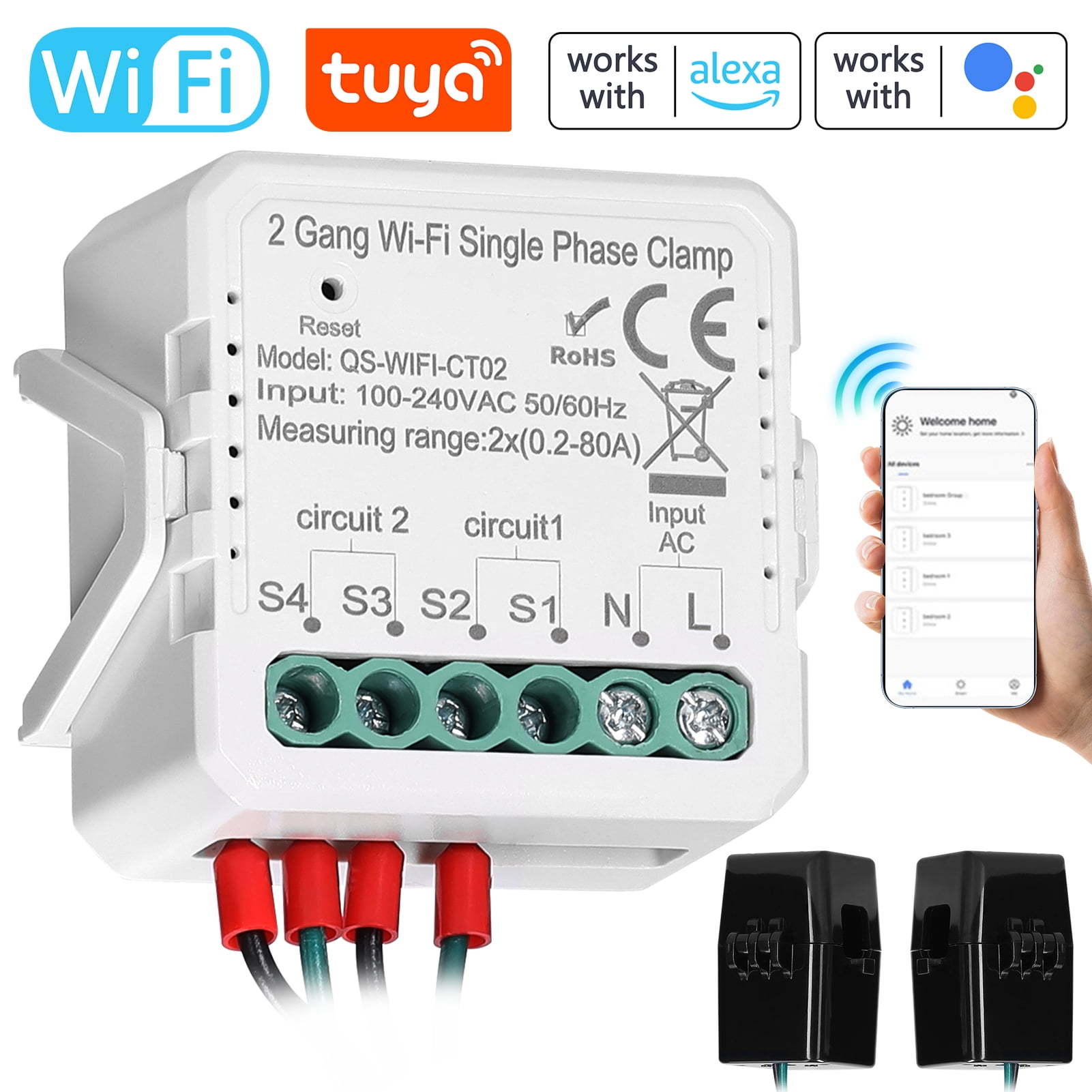 WiFi Solar PV Energy Meter - 2 Gang 80A Single Phase Clamp ...