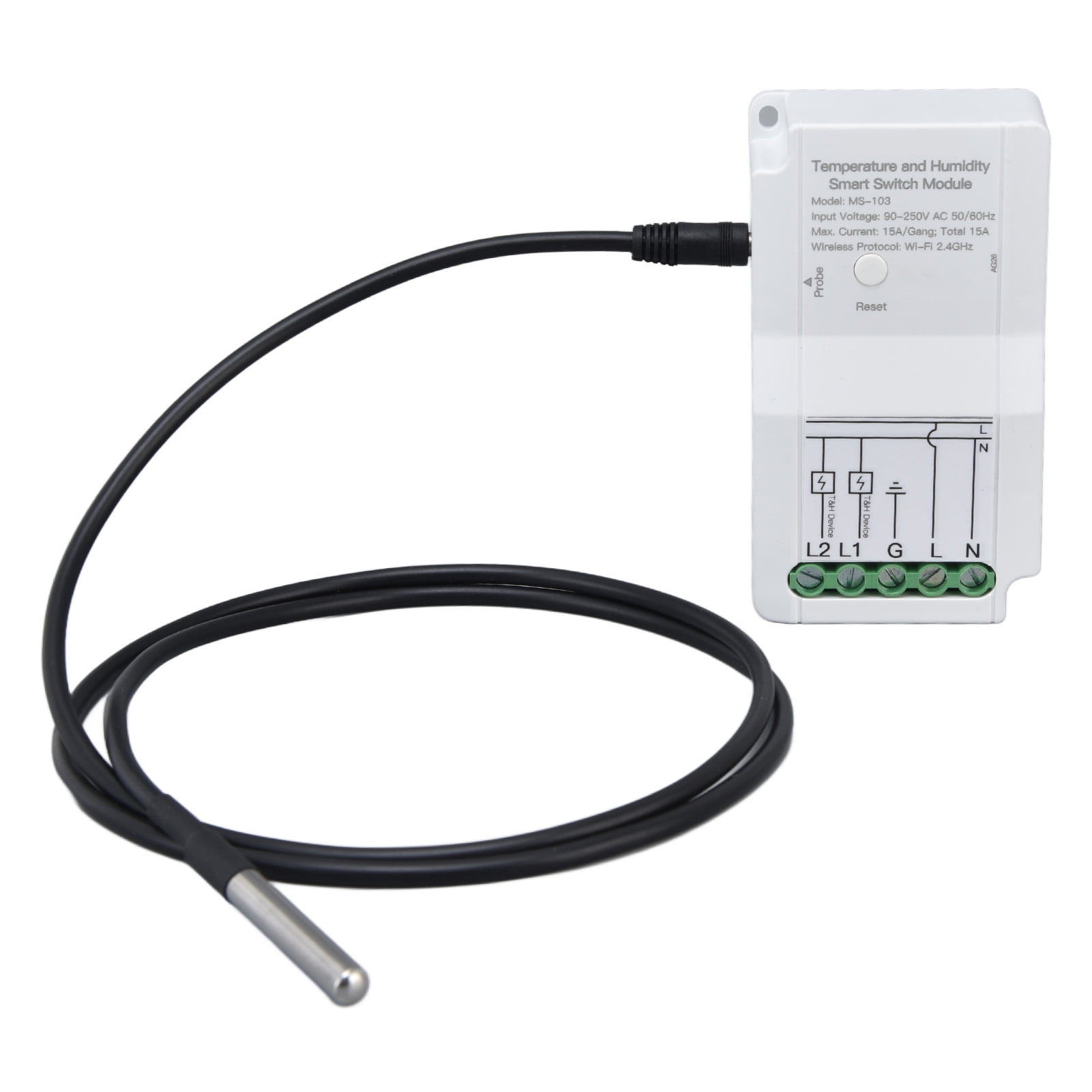 WiFi Temperature Humidity Switch Module, Dual Relay Output, 90-250V, Temperature Probe, Smart ...