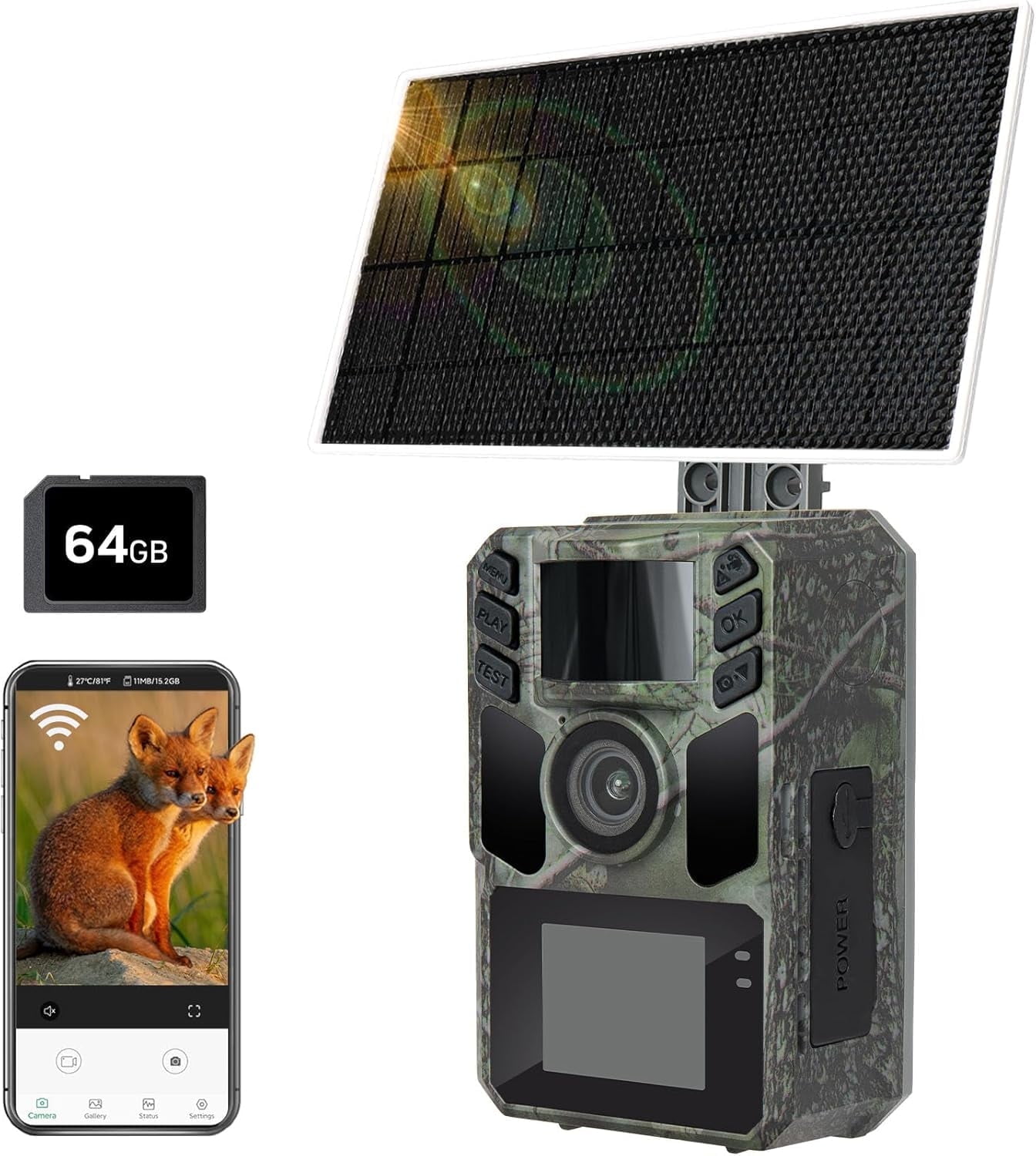 WiFi Trail Camera Solar Trail Cam - 4K 64MP Trail Cameras with Night ...