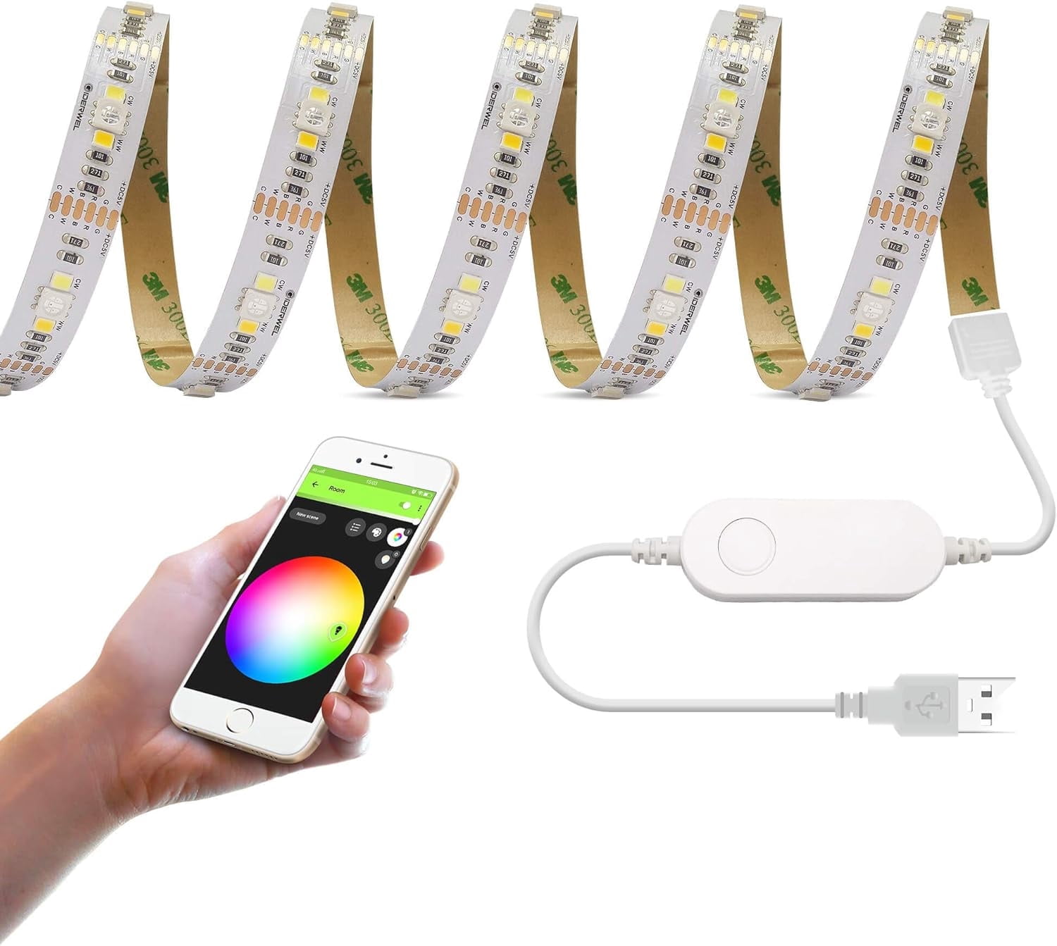 WiFi USB RGBWW LED Light Strip, 10 feet (approximately 3.0 meters ...