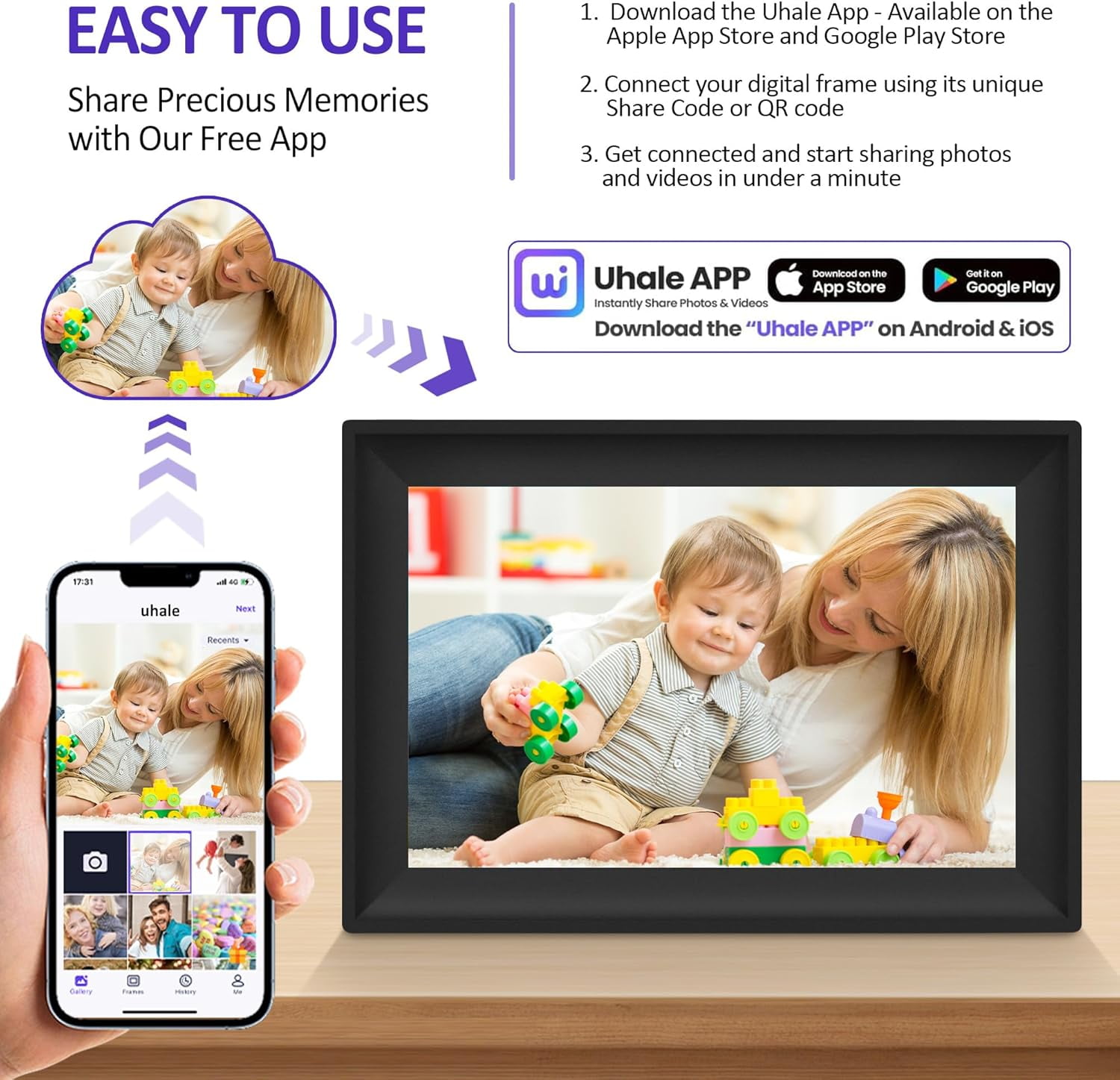 WiFi Uhale Digital Picture Frame, 10.1 Inch Smart Photo Frame with 1280 ...