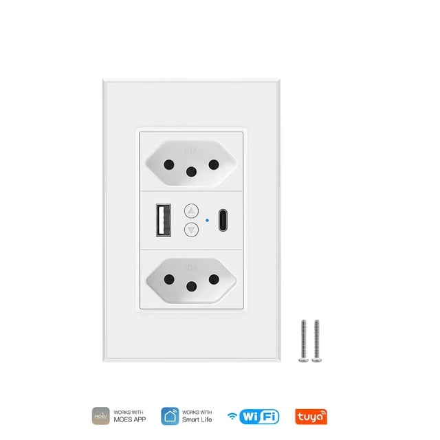 WiFi Wall Outlet Brazilian Electrical Plug Type-C USB Charger 10A and ...