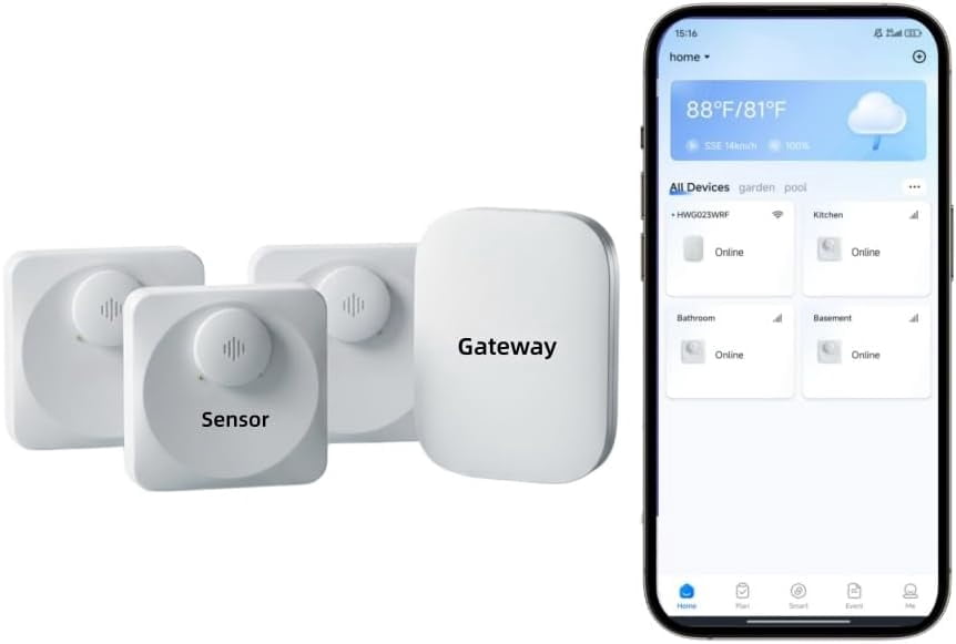 WiFi Water Leak Detector Sensor for Home, Remote Checking Smart Alarm ...
