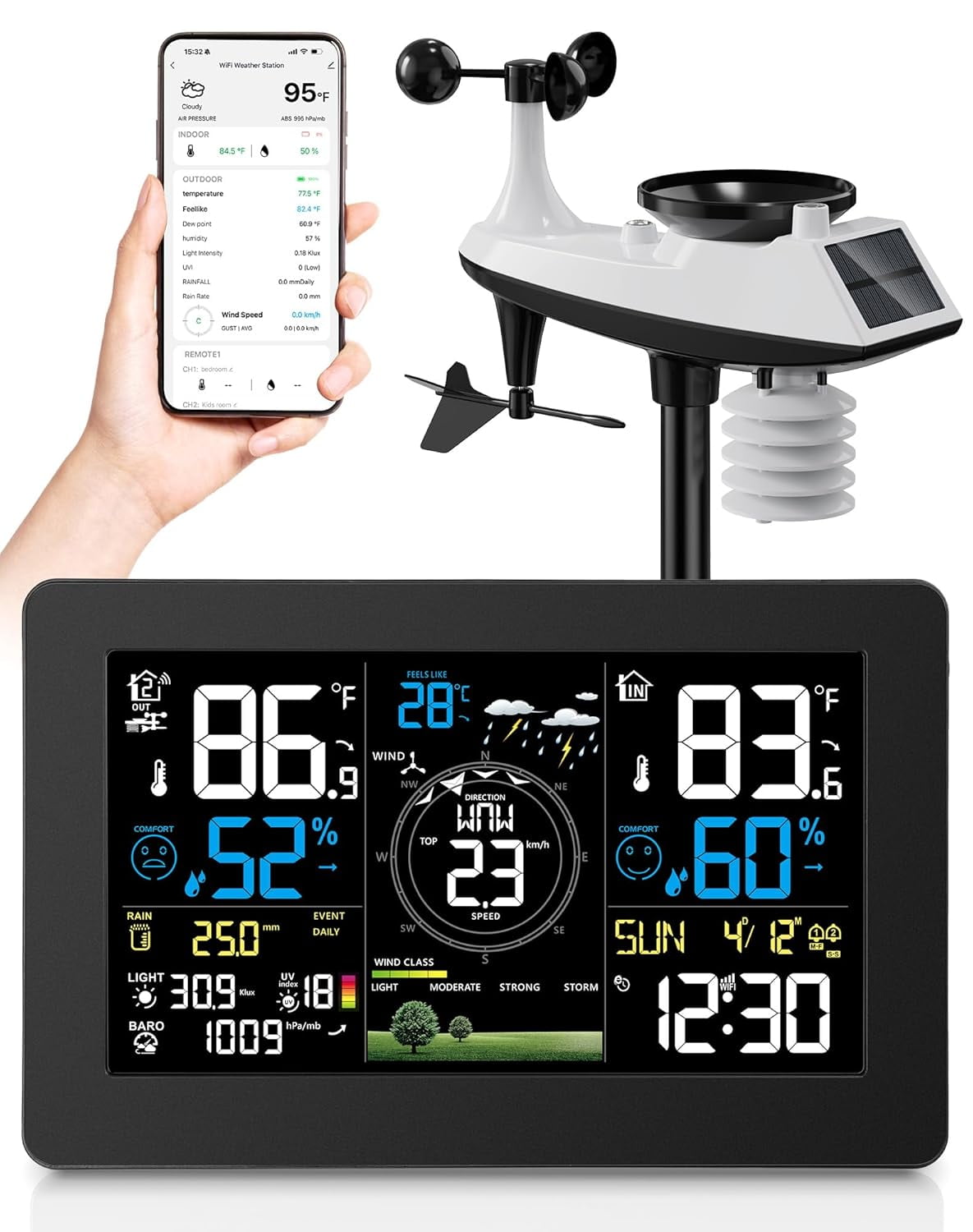 WiFi Weather Station Wireless Indoor Outdoor, Thermometer with Rain ...