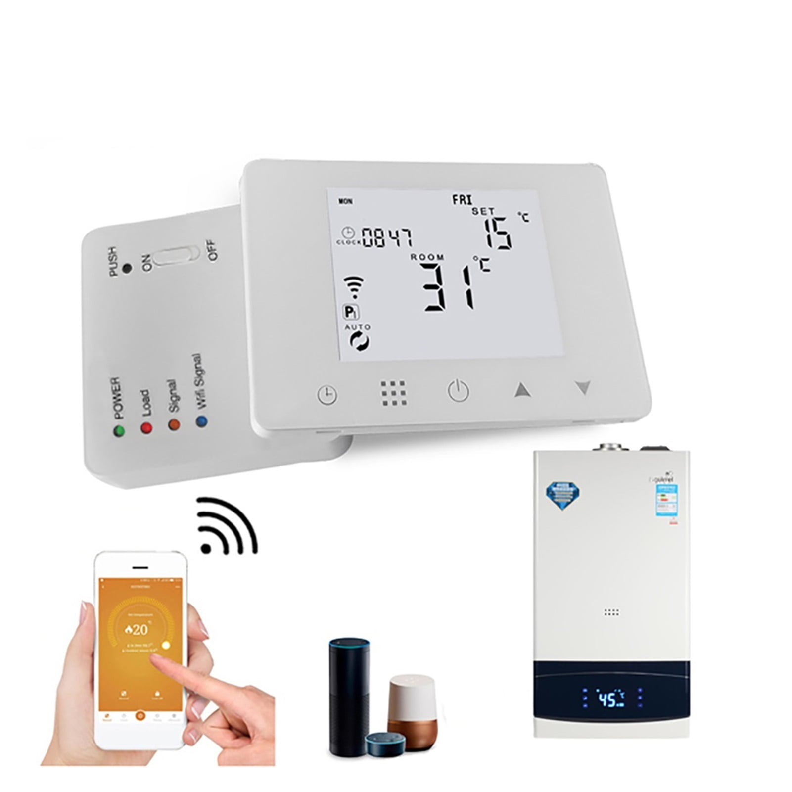 WiFi & RF Wireless Room Thermostat Gas Boiler/Water Floor Heating Smart ...