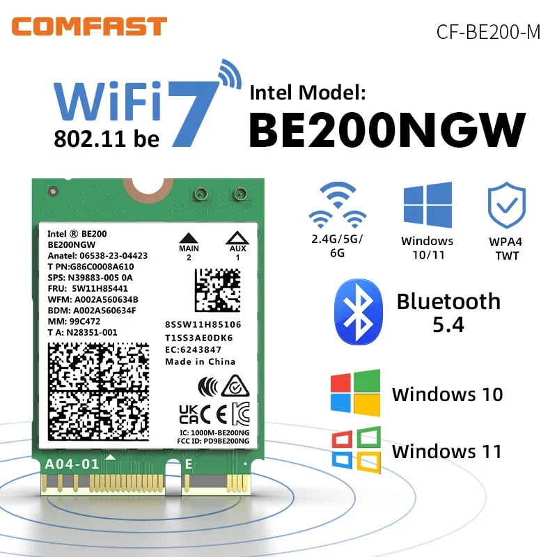 WiFi7 Intel BE200 Network Card Bluetooth5.4 TriBand 2G/5G/6G 8774Mbps BE200NGW Intel AX210NGW M ...