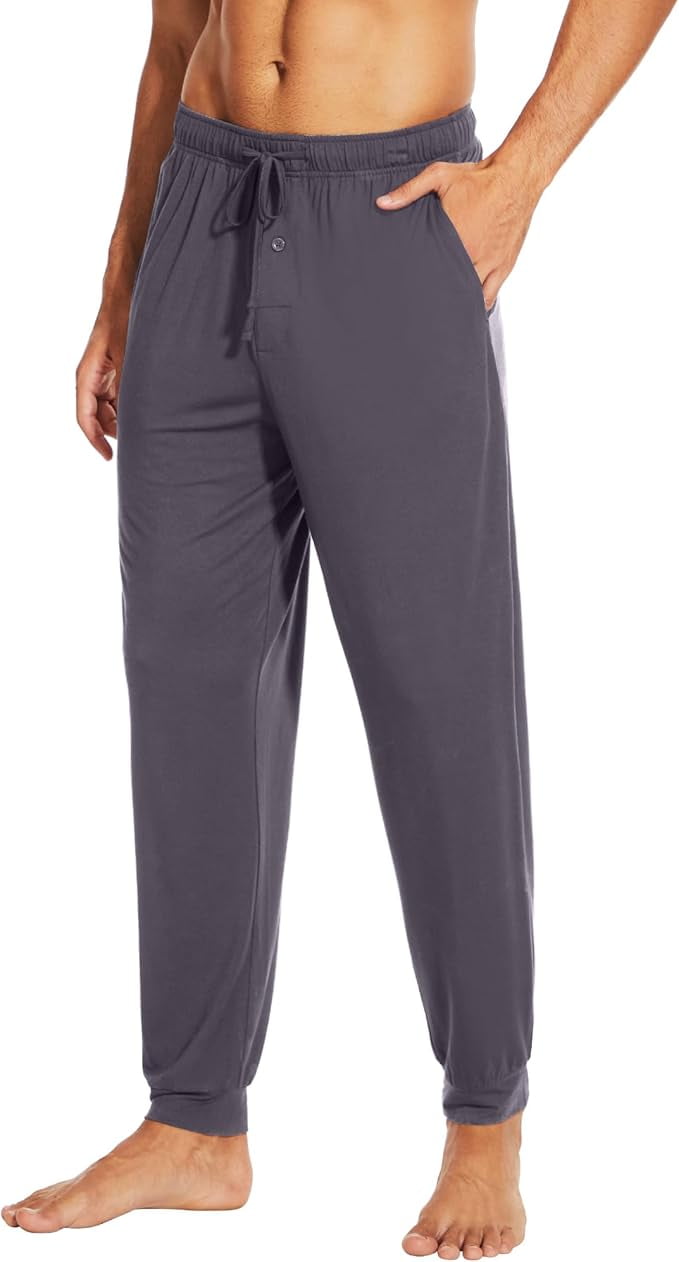 WiWi Men's Bamboo Viscose Pajama Jogger Pants Open Fly Lounge Bottoms ...