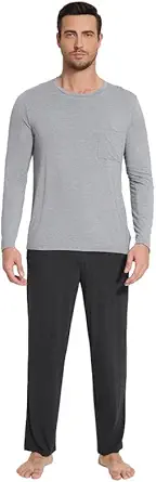 WiWi Men's Pajamas Set Lightweight Sleepwear Long Sleeve Sleep Shirt ...