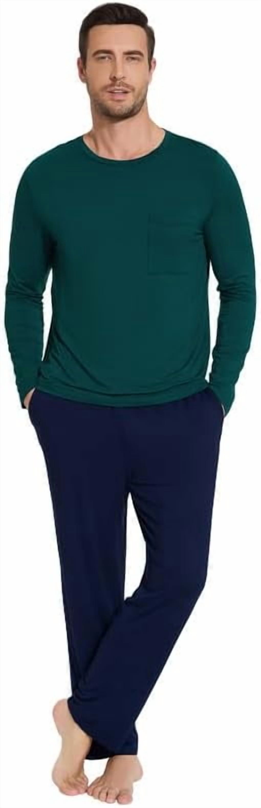 WiWi Men's Pajamas Set Lightweight Sleepwear Long Sleeve Sleep Shirt ...